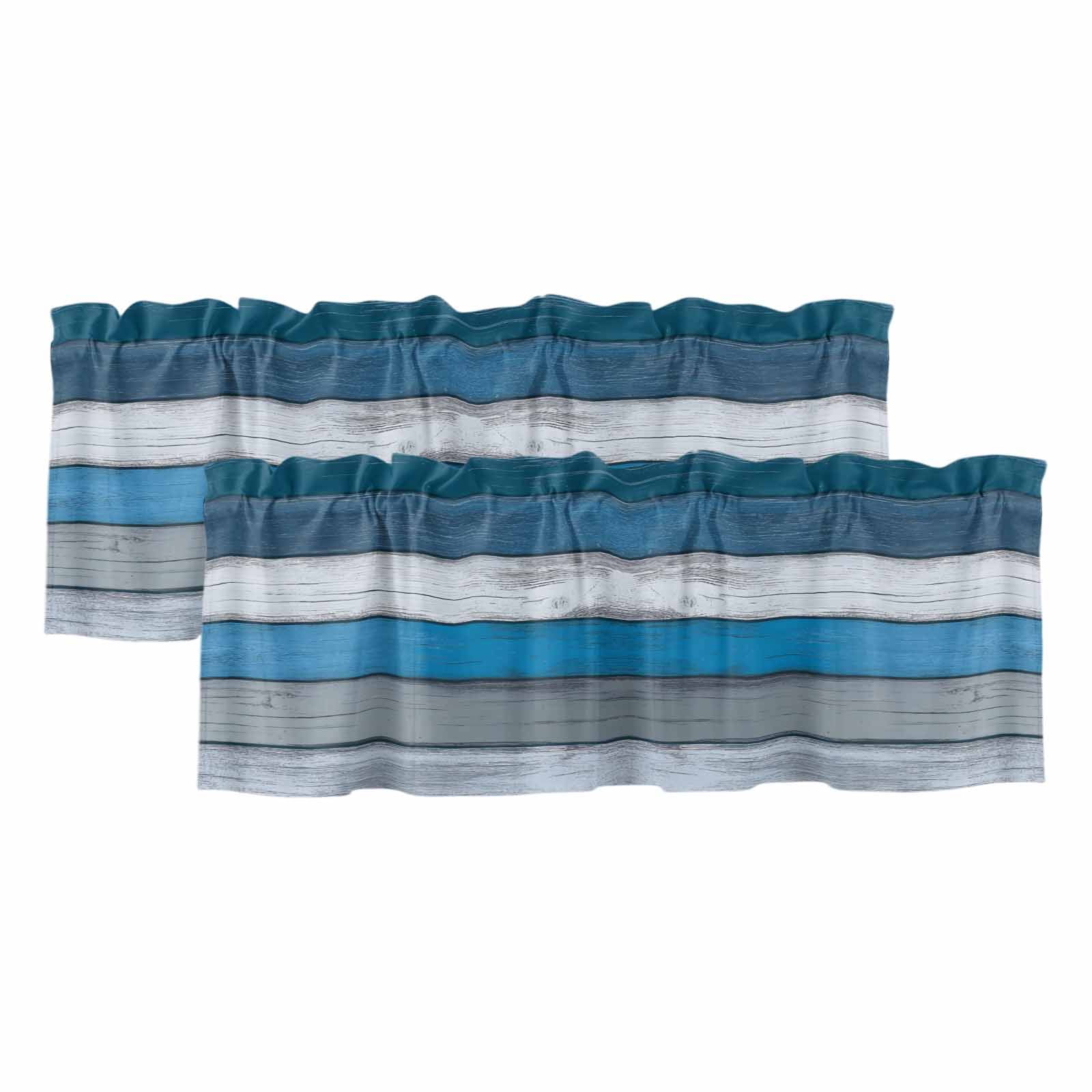 2 Pack Coastal Style Valance for Window Retro Blue Grey Stripes Wood ...