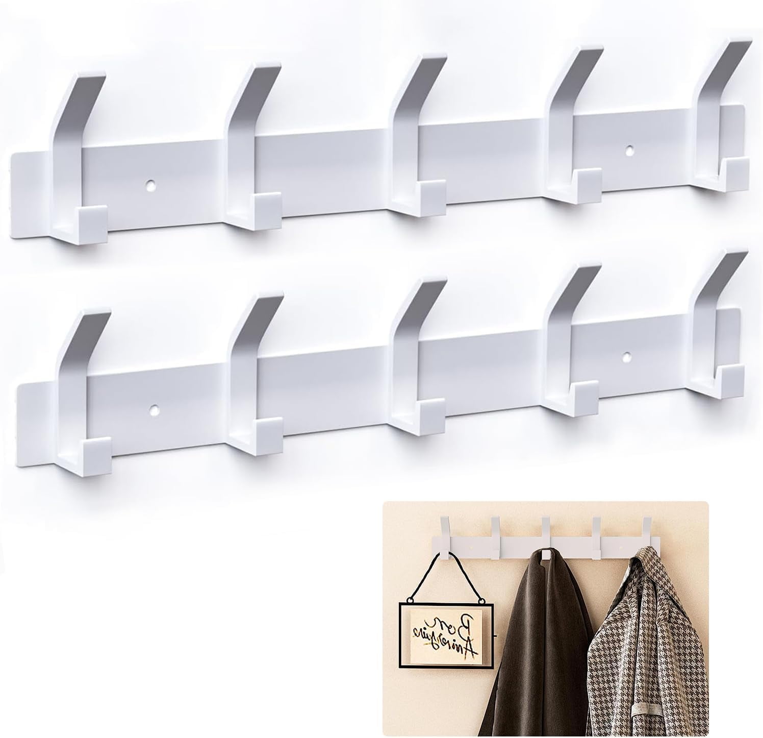 2-Pack Coat Rack Wall Mounted ，Heavy Duty Aluminum，5 Double Hook Metal ...