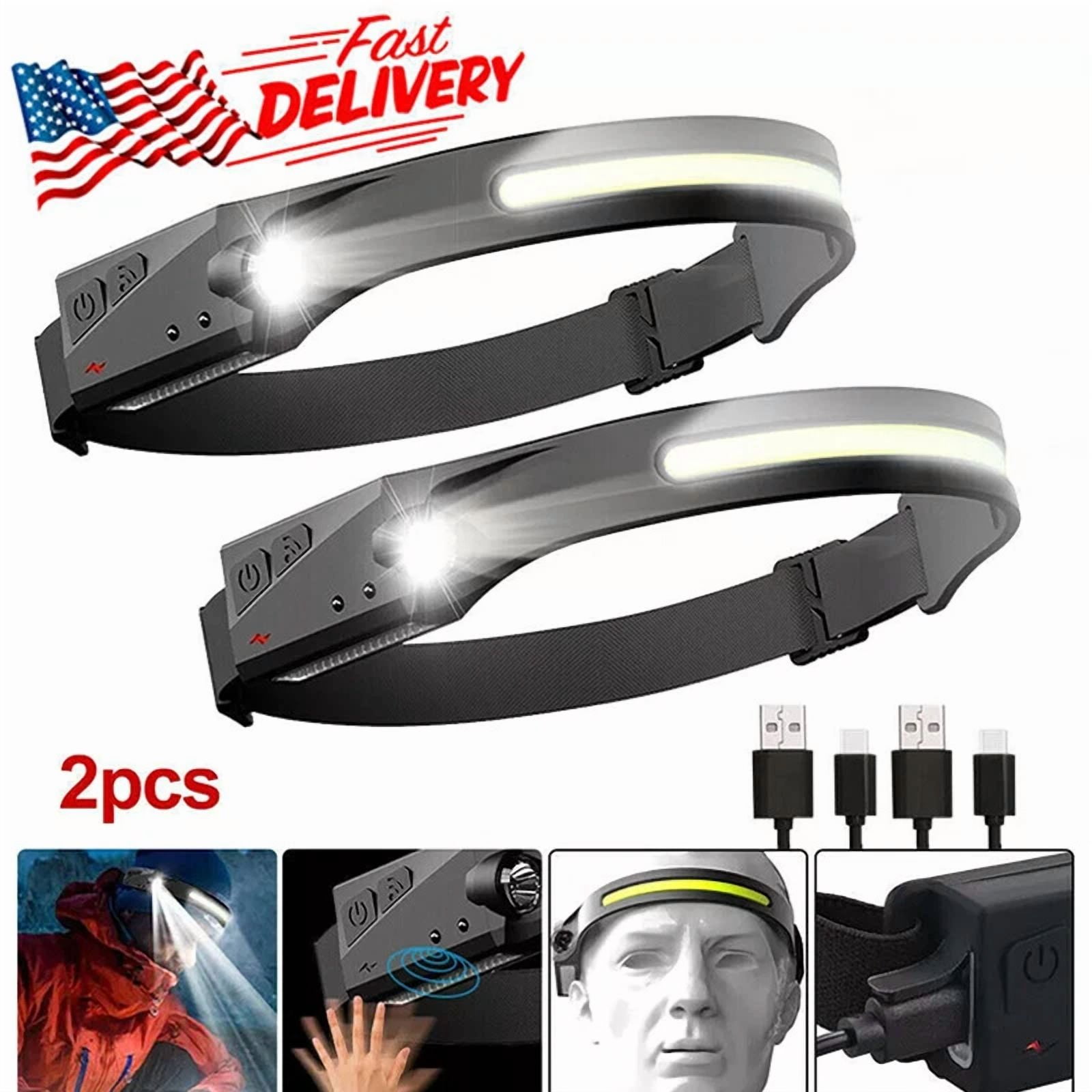2 Pack Cob+Led Headlamp Headlight Torch Flashlight Work Light Bar Head ...