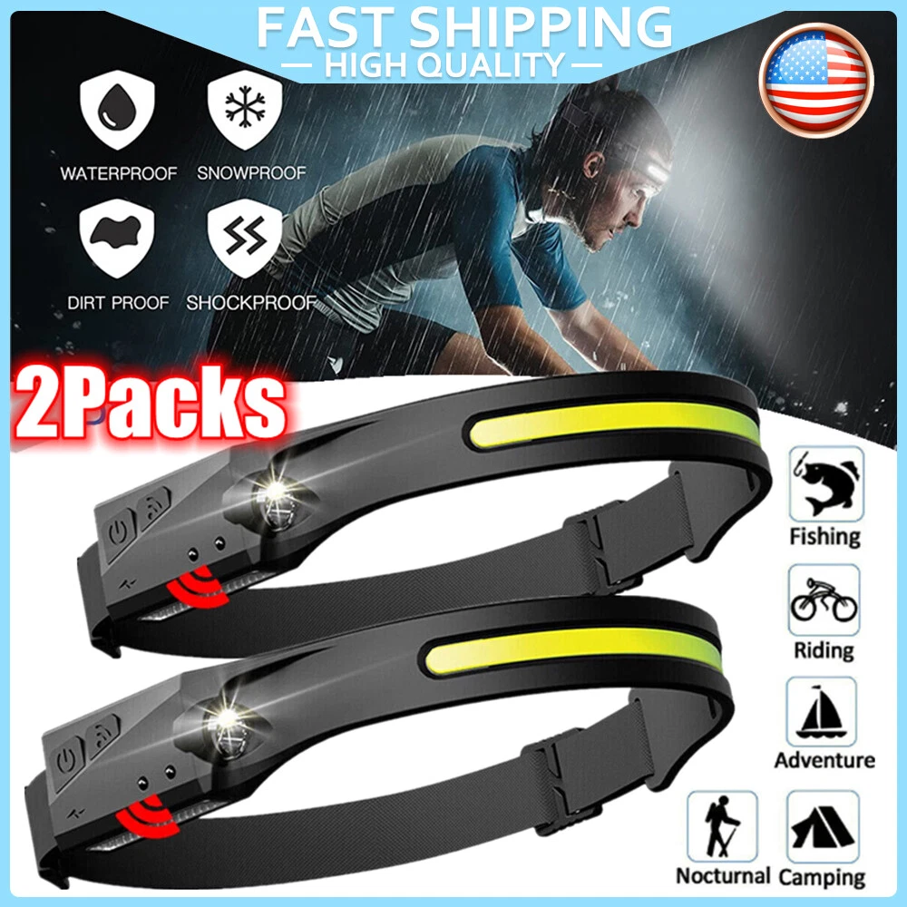 2 Pack Cob+Led Headlamp Headlight Torch Flashlight Work Light Bar Head ...