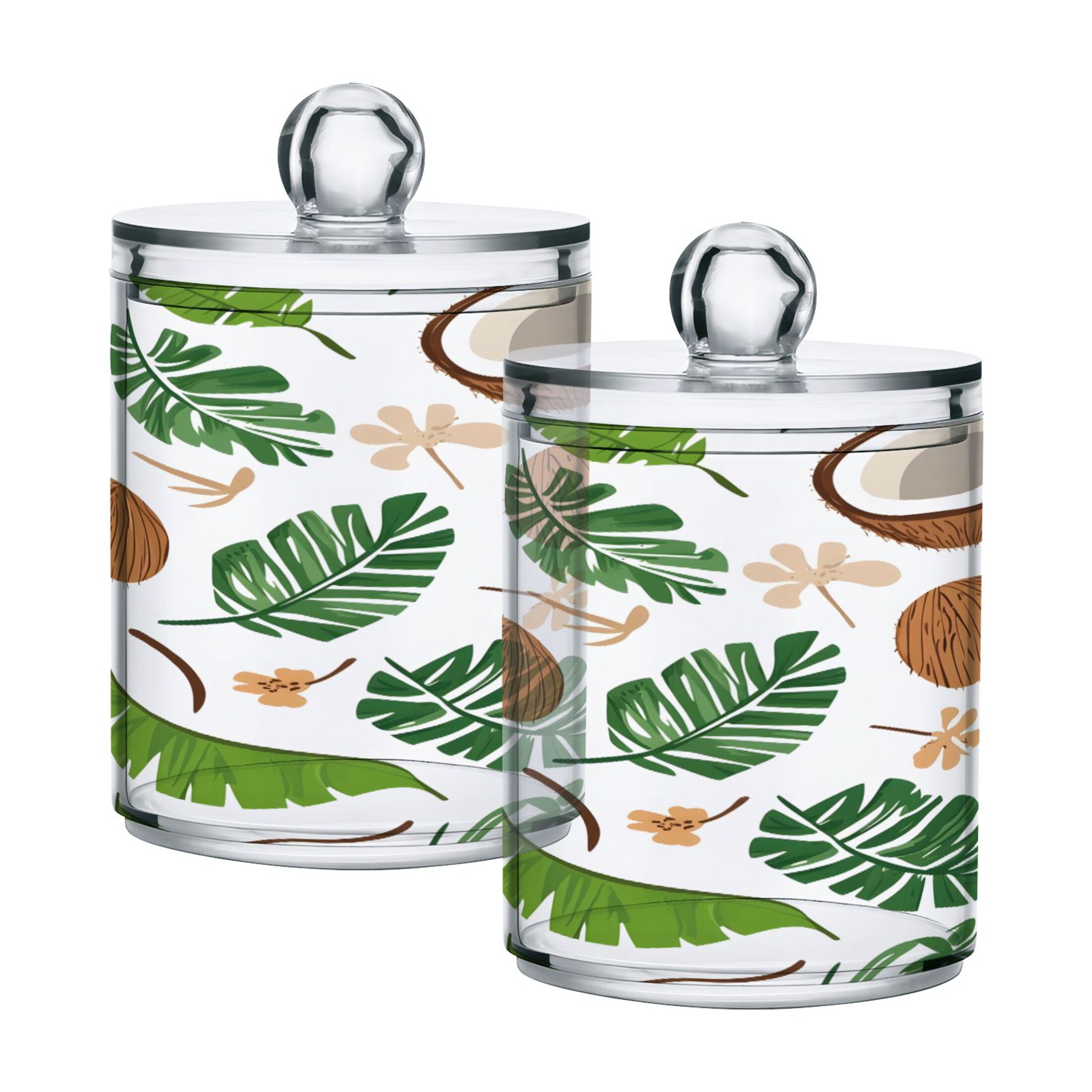 2 Pack Coconut Tropical Palm Leaves Qtip Holder Dispenser Clear Plastic ...
