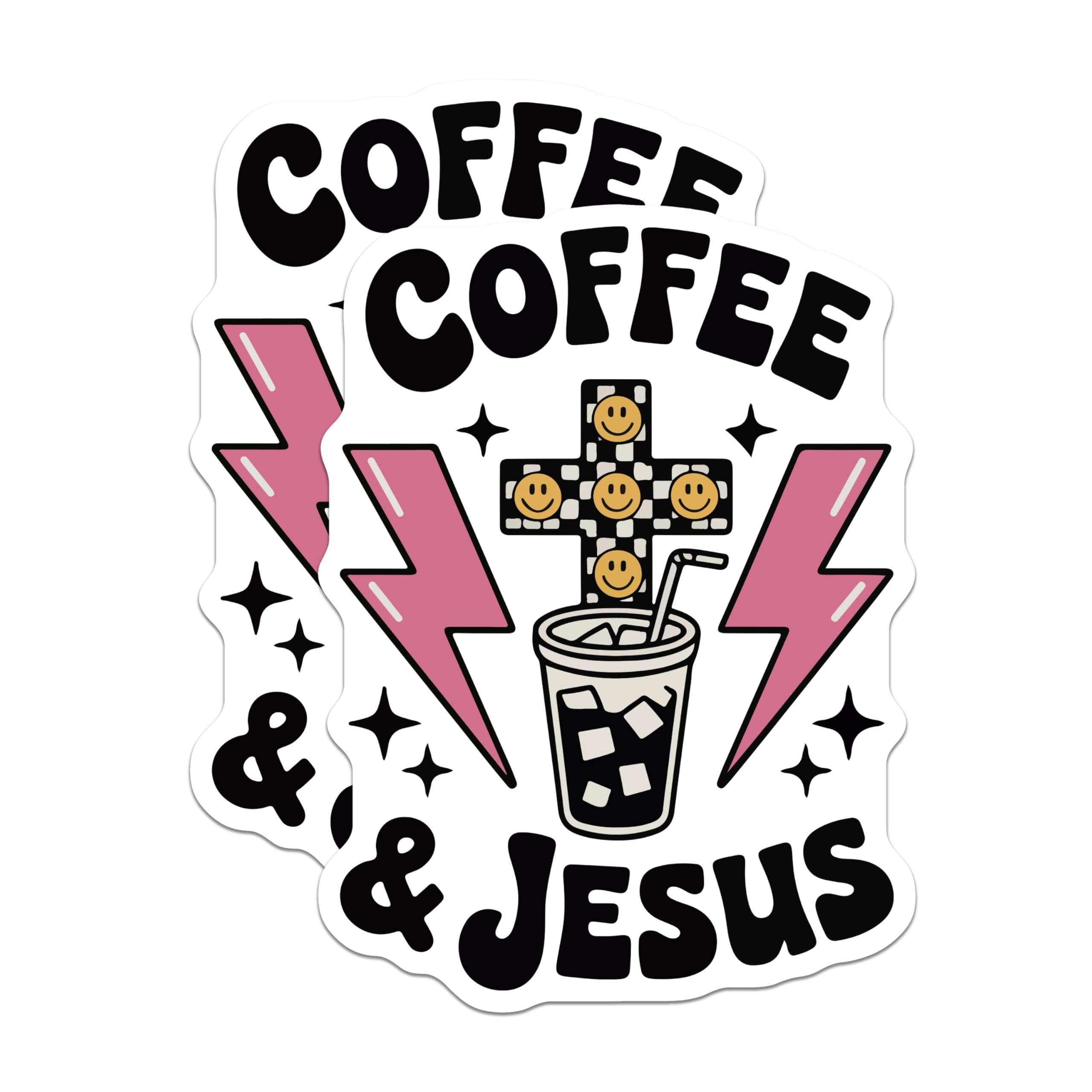 (2 Pack) Coffee and Jesus Magnets - Christian Decor - Retro Smiley Face ...