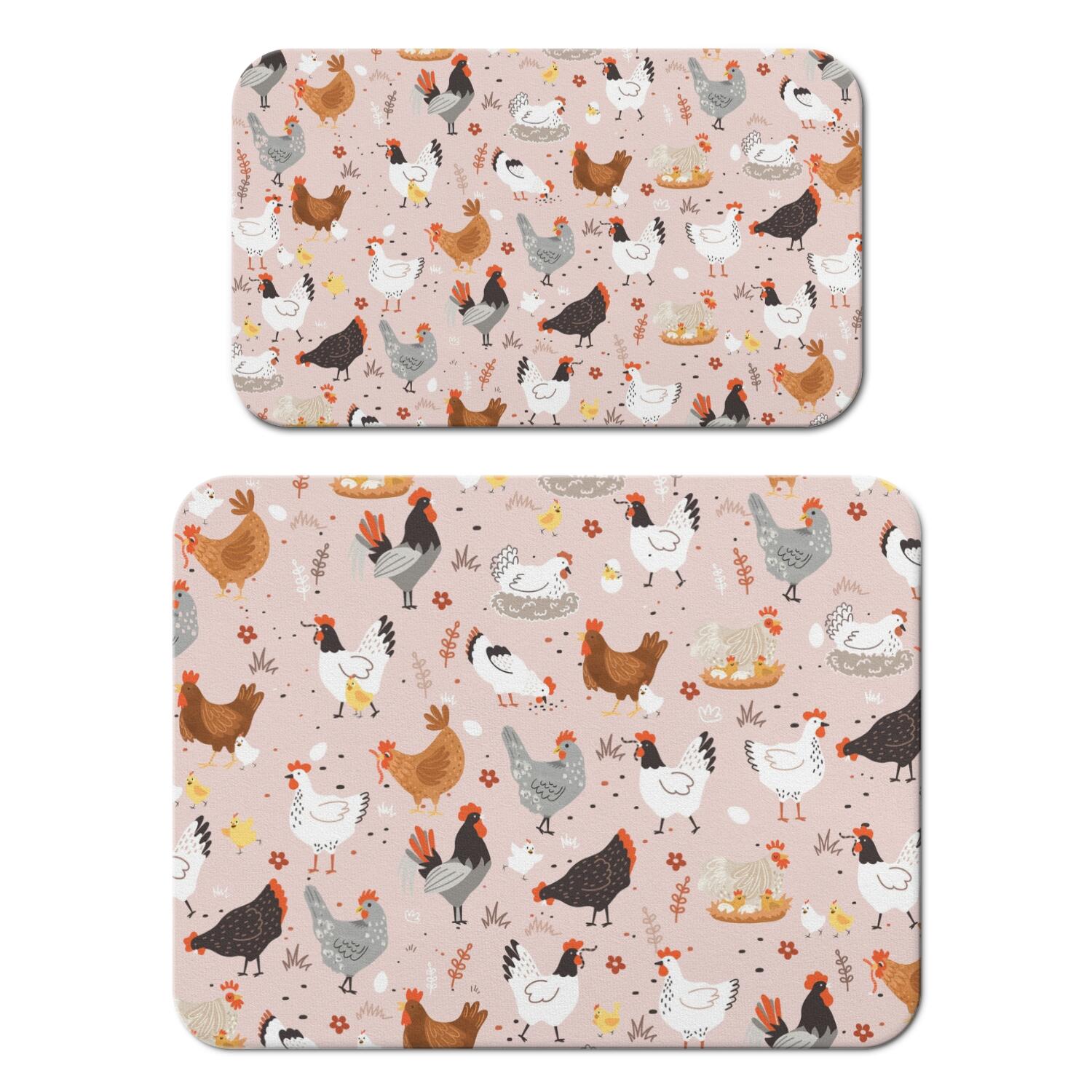 2 Pack Coffee Machine Mat - Artistic Chicken Print - Ultra Absorbent ...