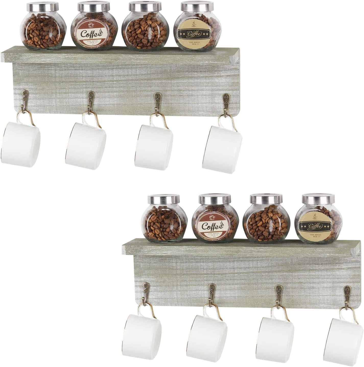 2 Pack Coffee Mug Holder, Wall Mounted Mug Rack with Cup Hangers ...