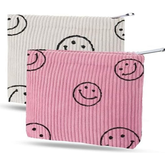 2 Pack Coin Purse, Soft Corduroy Purse Pouch with Zipper Cute Smiley ...