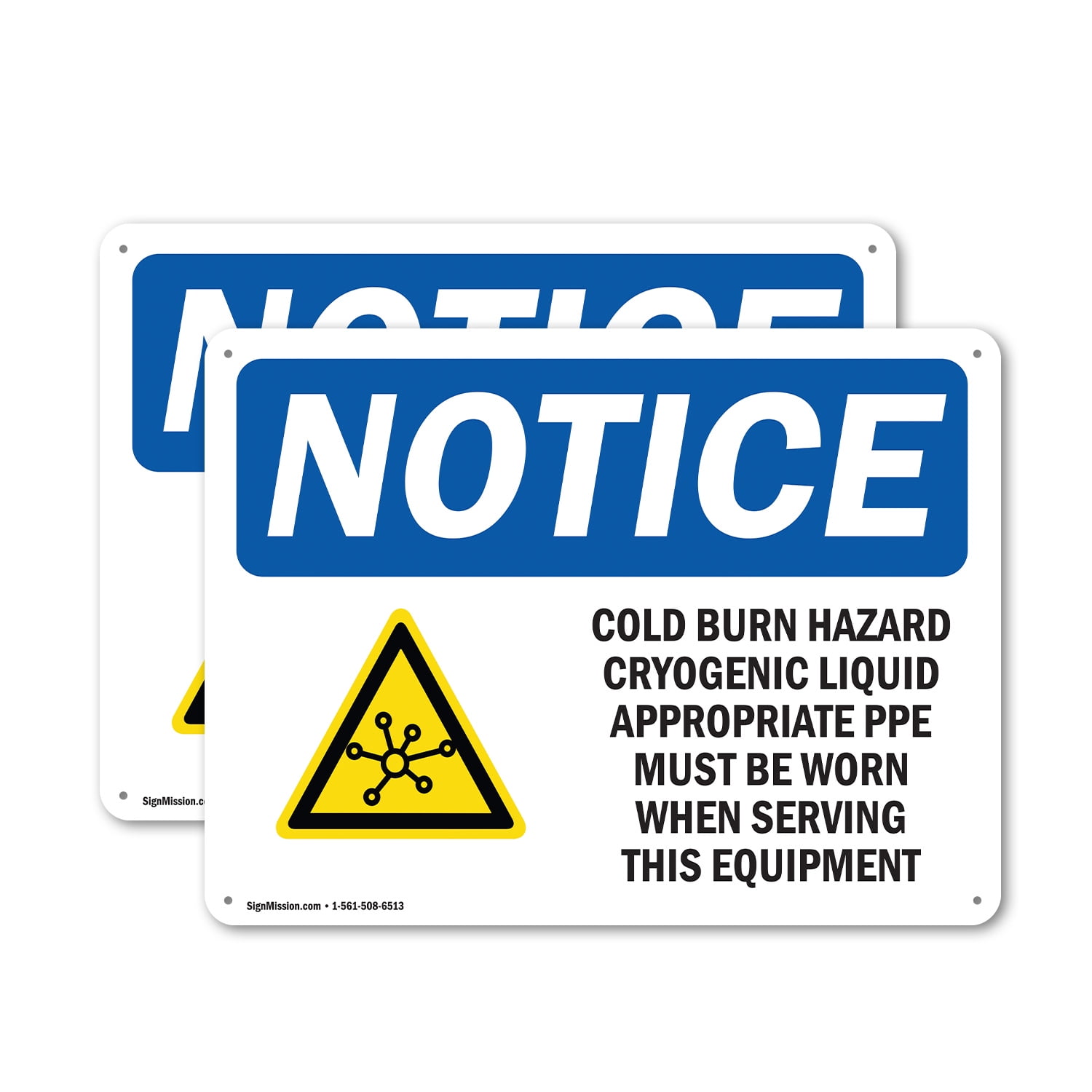 (2 Pack) Cold Burn Hazard Cryogenic Liquid OSHA Notice Sign 10 Inch X 7 ...