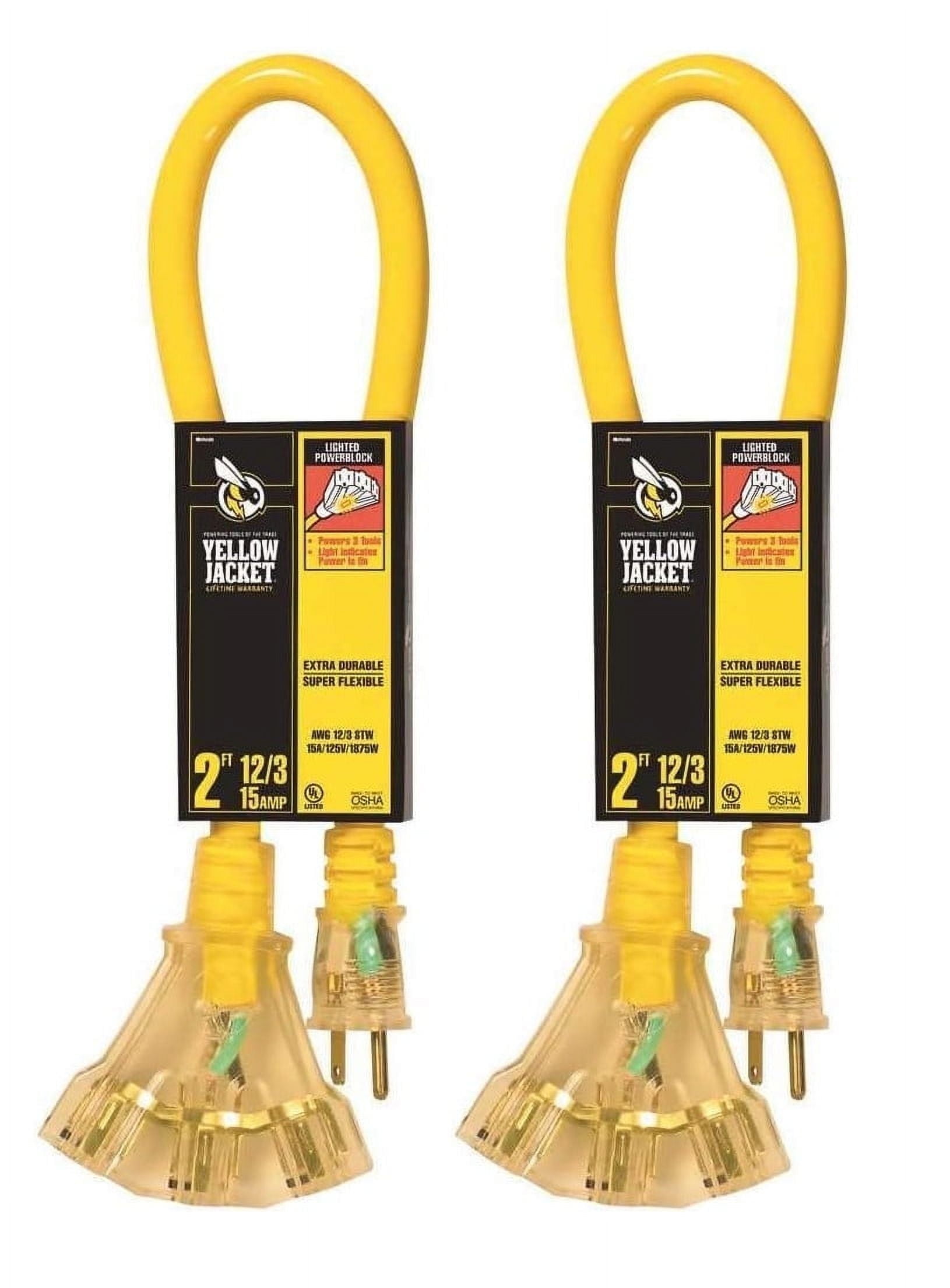 Coleman Cable 12/3 2' Sjtw 3-Outlet Jacket Lighted End Extension Cord ...