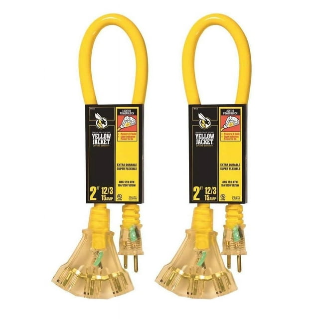 Coleman Cable 12/3 2' Sjtw 3-Outlet Jacket Lighted End Extension Cord ...