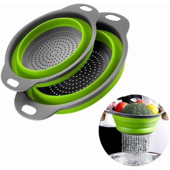 2 Pack Collapsible Colander Set, Foldable Strainers for Kitchen, Small ...