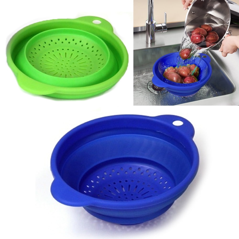 2 Pack Collapsible Colander Set Silicone Kitchen Strainer Draining ...
