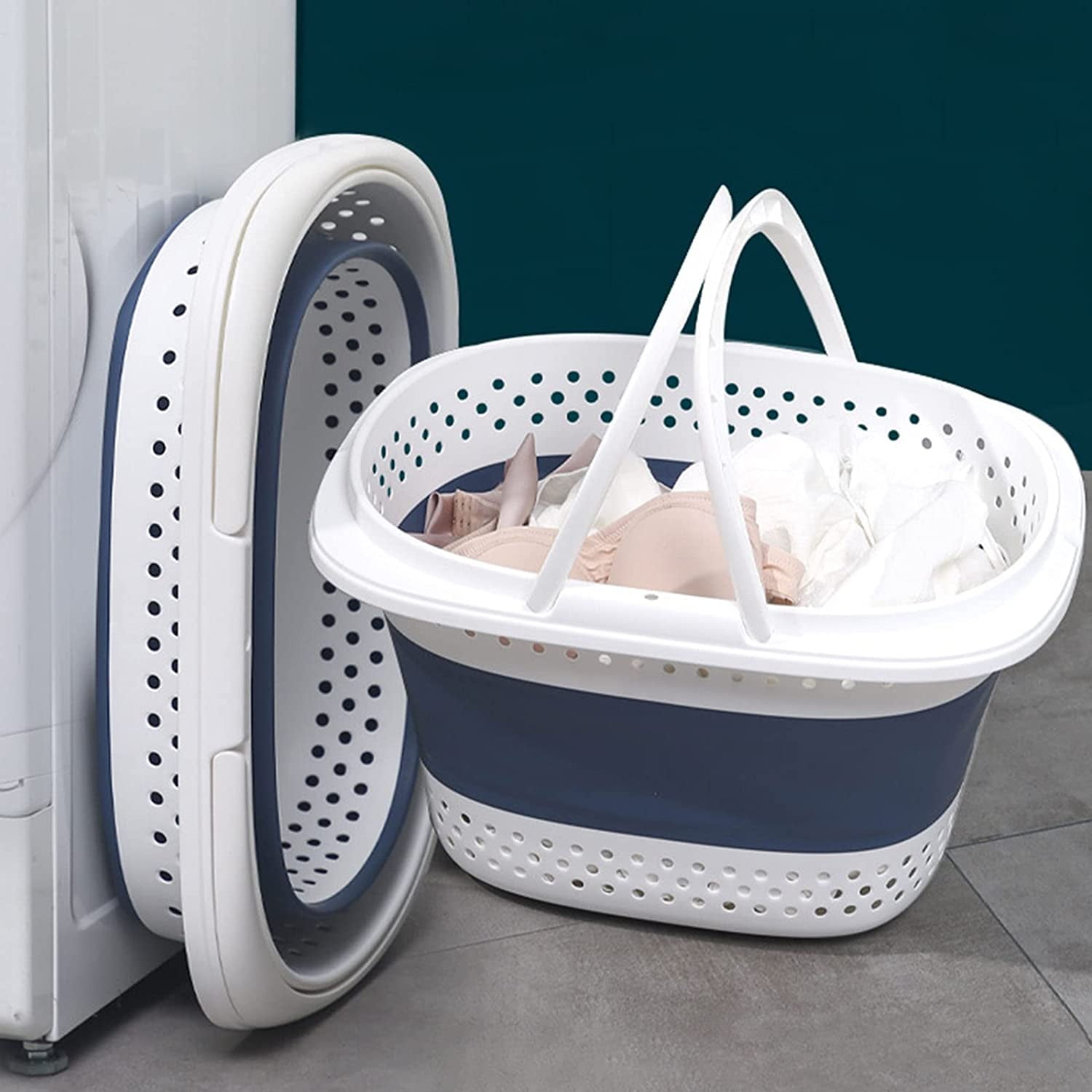 2-Pack Collapsible Laundry Basket, Foldable Plastic Hamper with Handle ...