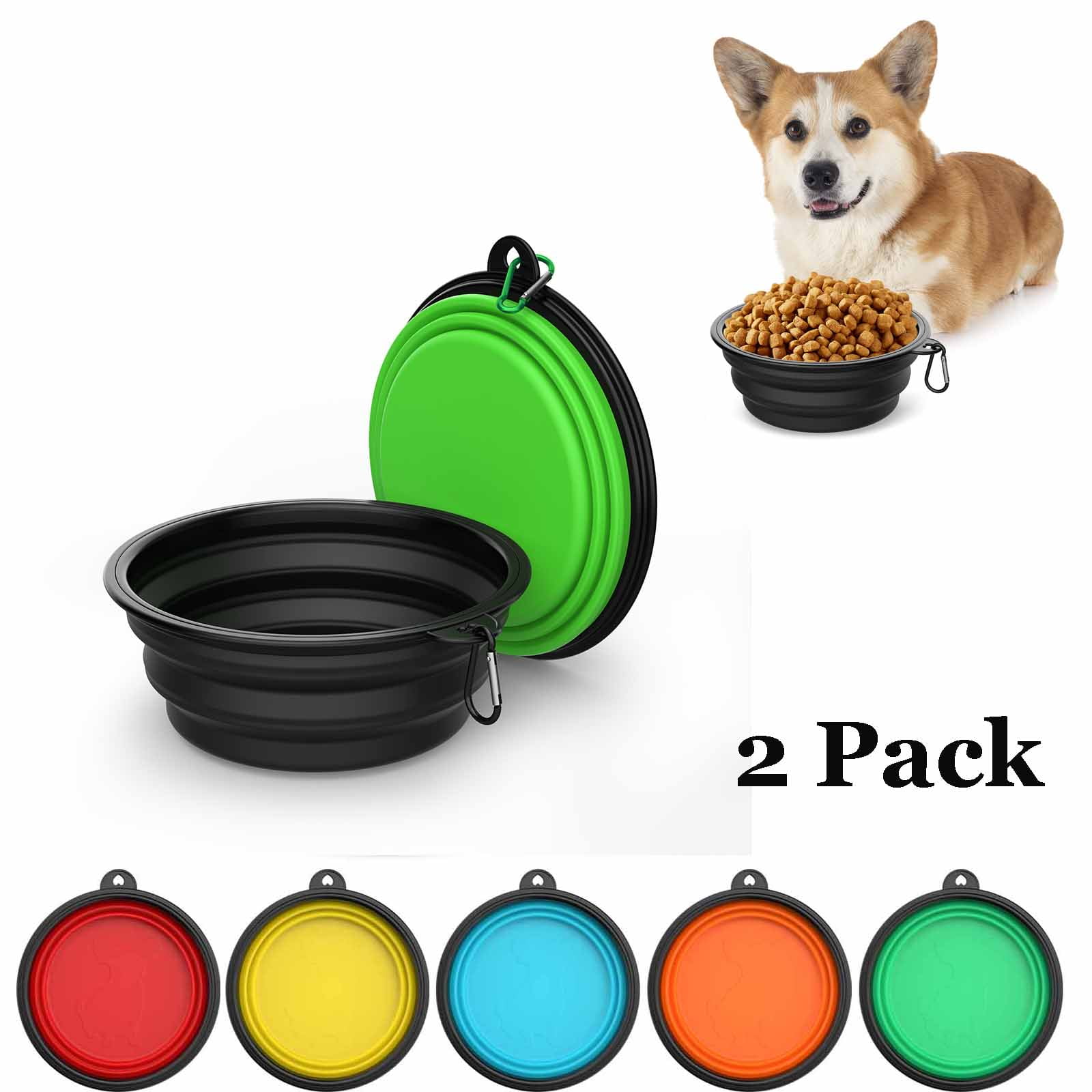 Njjex Collapsible Pet Bowls 2-Pack with Carabiners 20oz Foldable Travel ...
