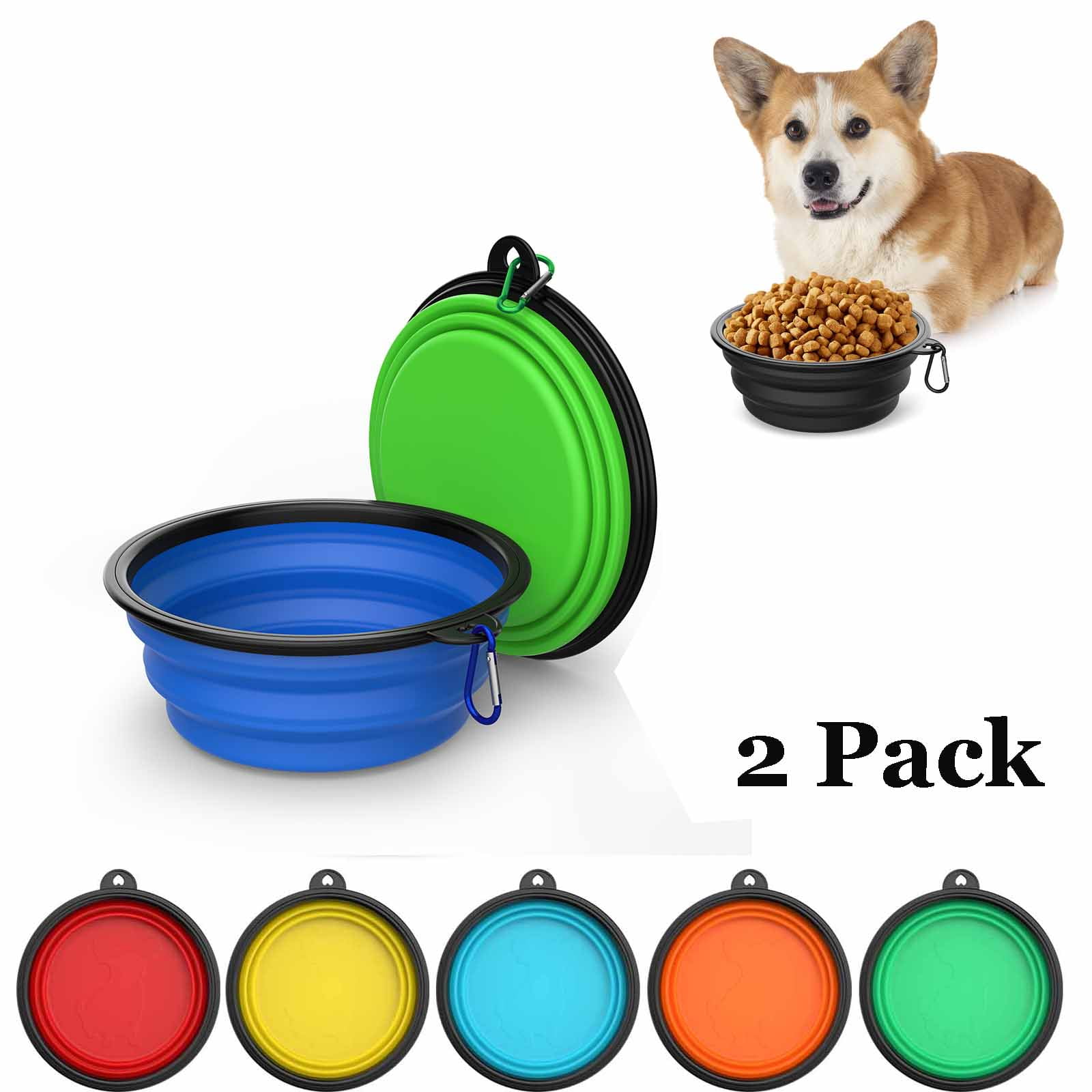 2-Pack Collapsible Pet Bowls with Carabiners, BPA-Free TPE Foldable Dog ...