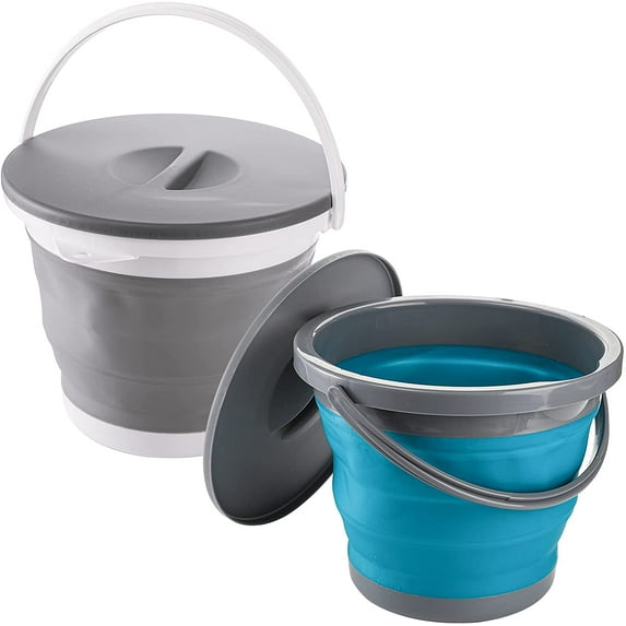 2 Pack Collapsible Plastic Bucket with Locking Lid, 5L / 1.32 Gallon ...