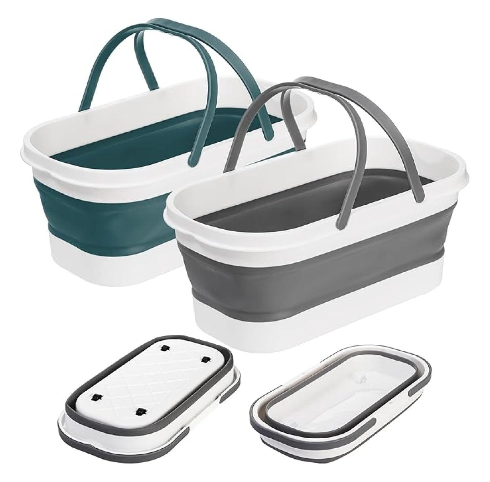 2 Pack Collapsible Plastic Bucket with Wheels, 12L (3.17 Gallon) Foldable Rectangular Mop Bucket ...