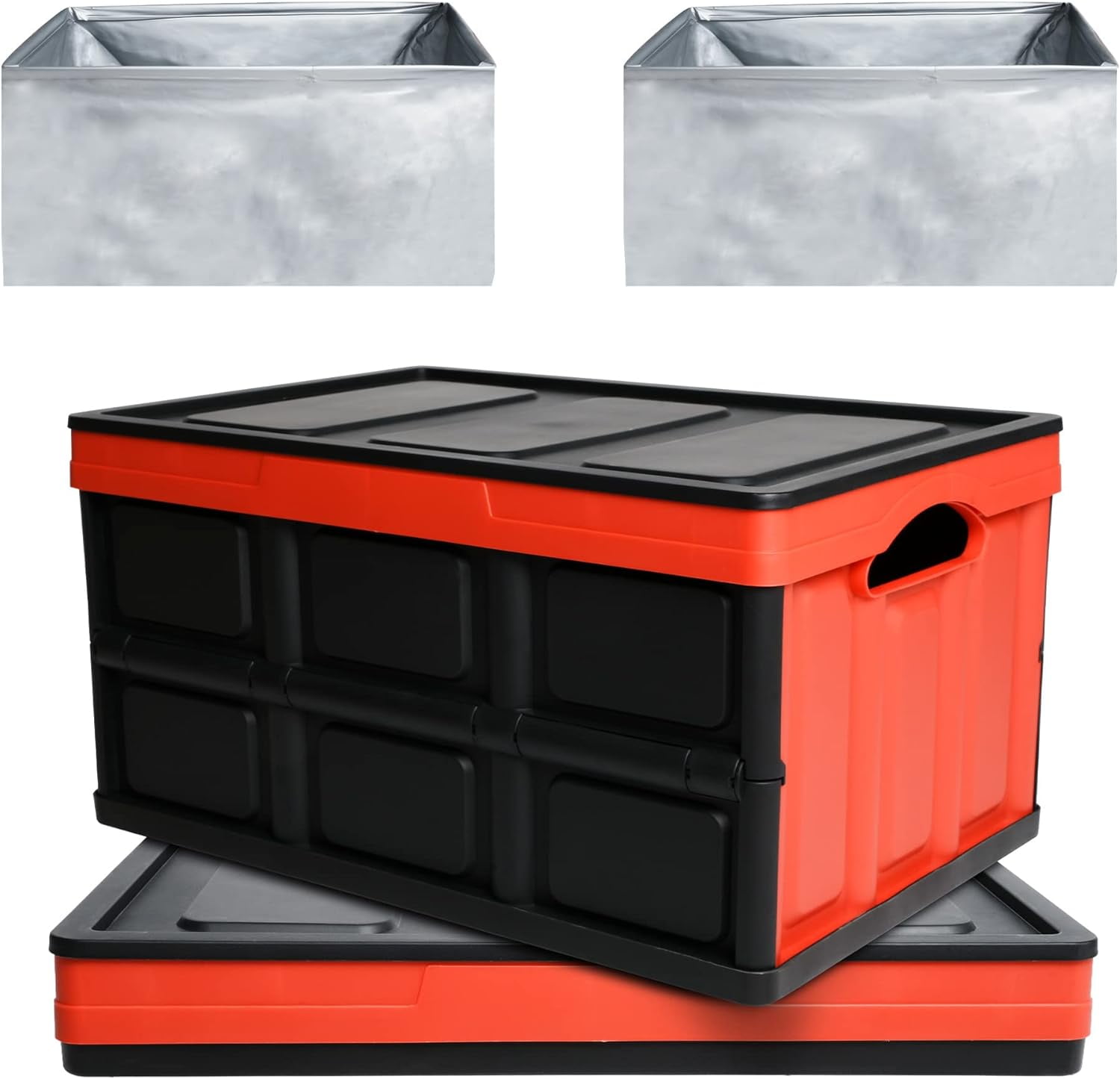 2-Pack Collapsible Plastic Crates Storage with 2 Waterproof Bag & Lids ...