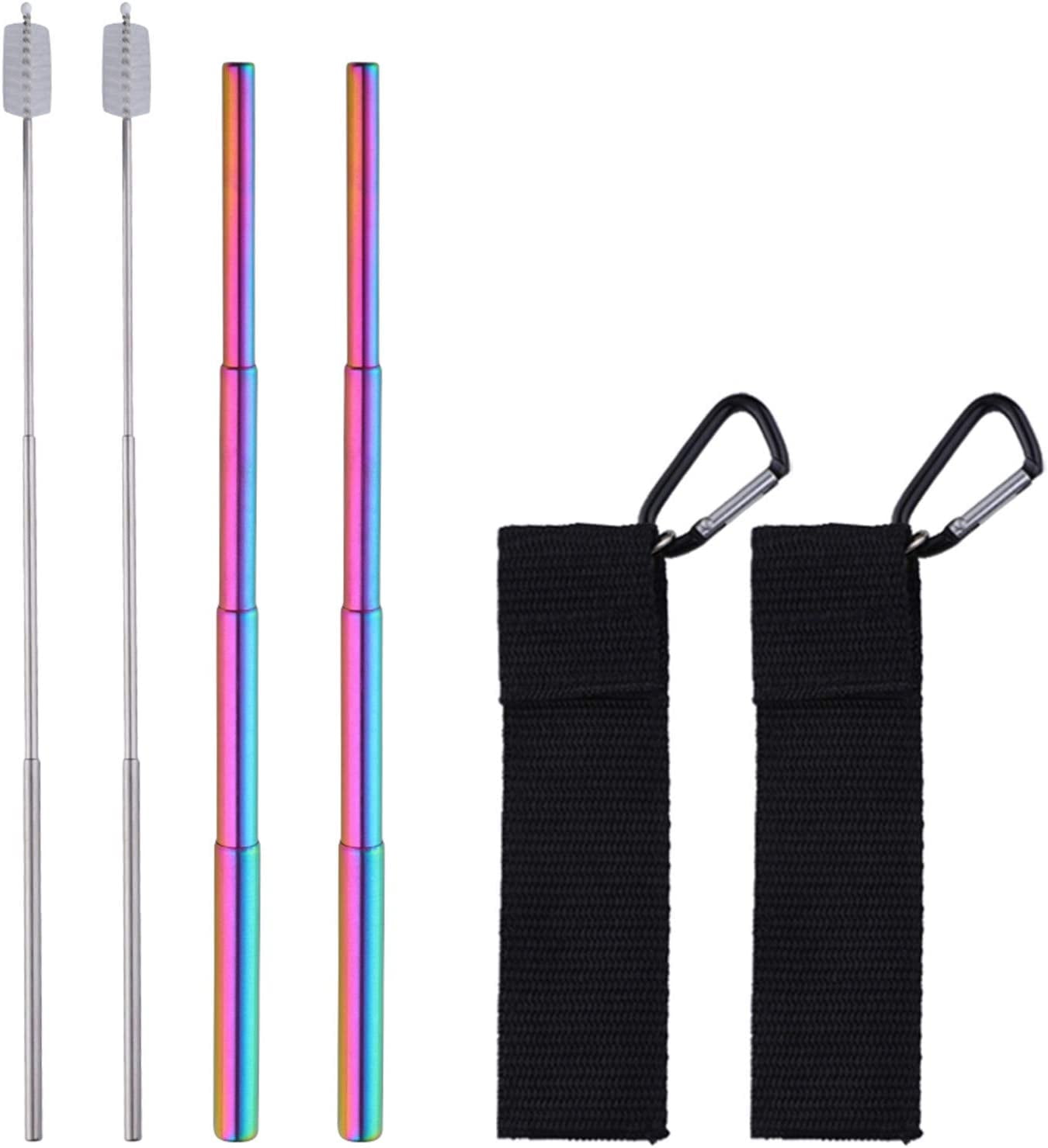 2 Pack Collapsible Reusable Portable Metal Straws, Telescopic Foldable ...
