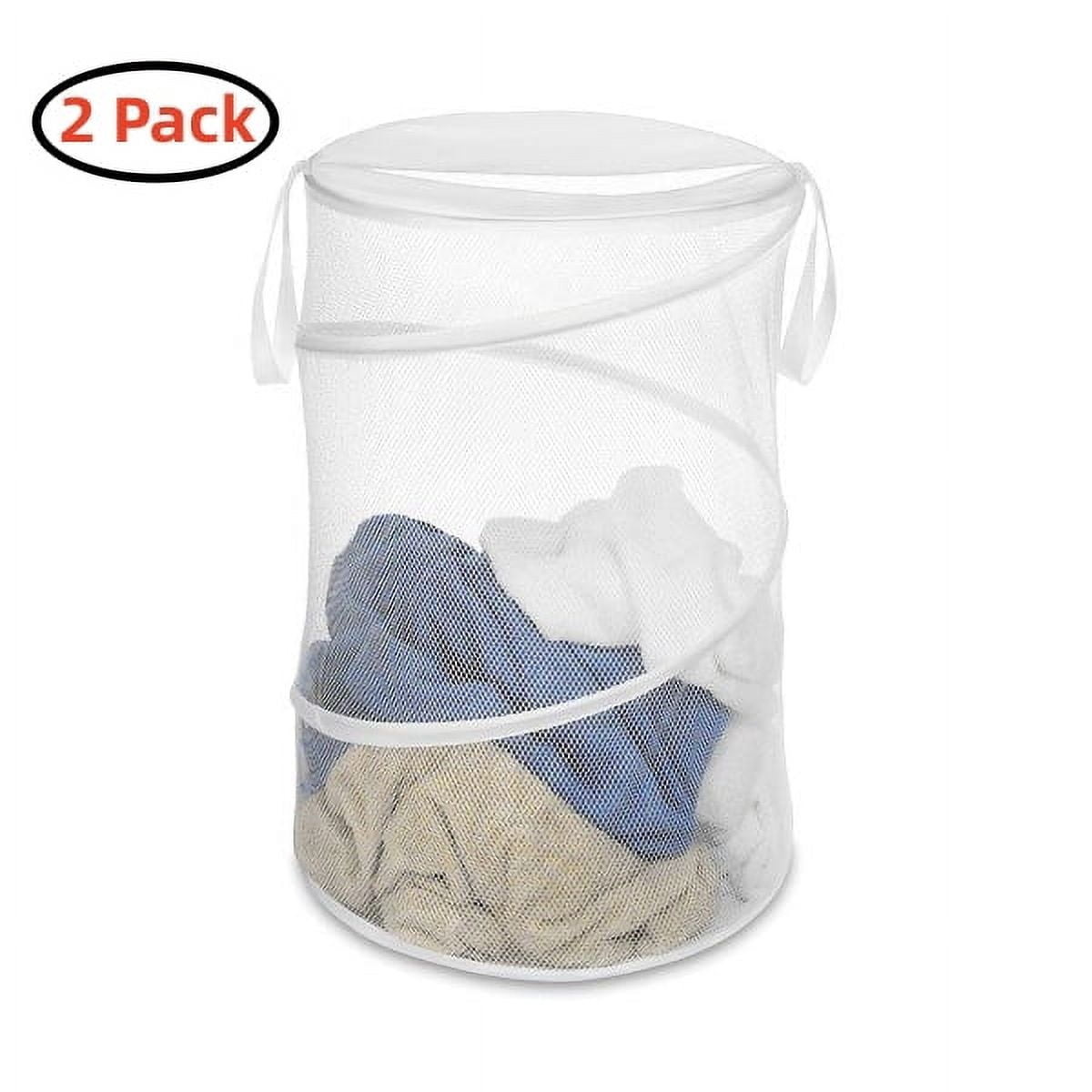 2 Pack Collapsible Round Popup Laundry Hamper, White Foldable Mesh ...