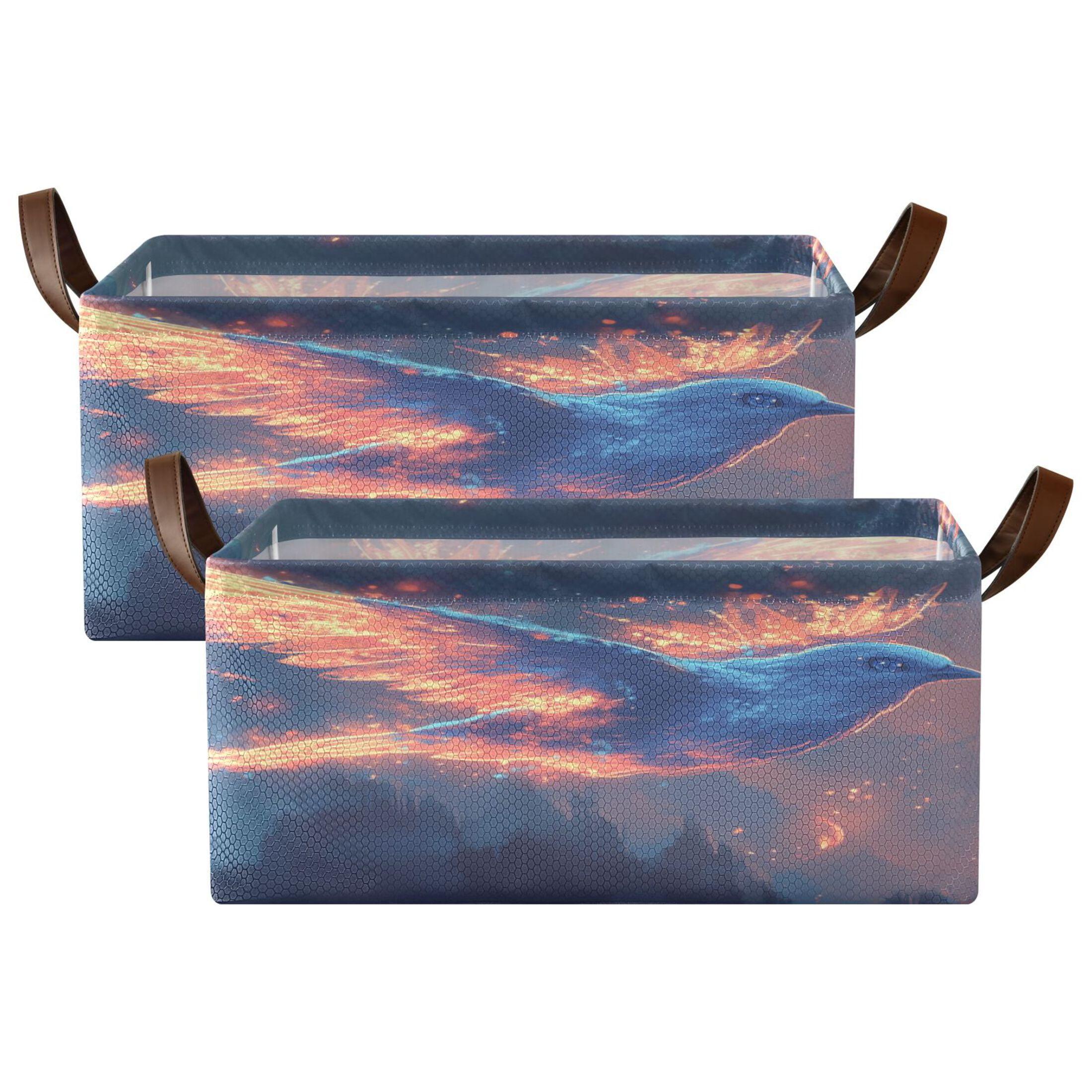 2 Pack Collapsible Storage Bins Fabric Shelf Baskets with Handles ...