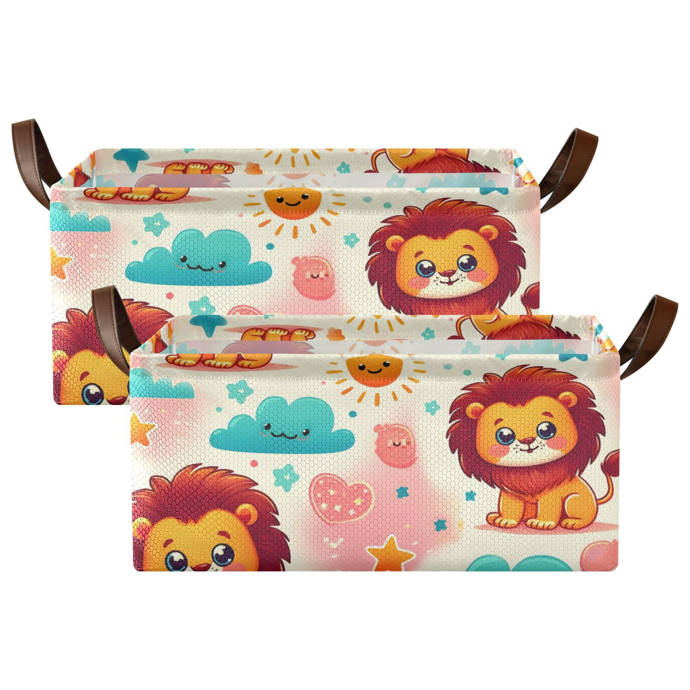 2 Pack Collapsible Storage Bins Fabric Shelf Baskets with Handles ...
