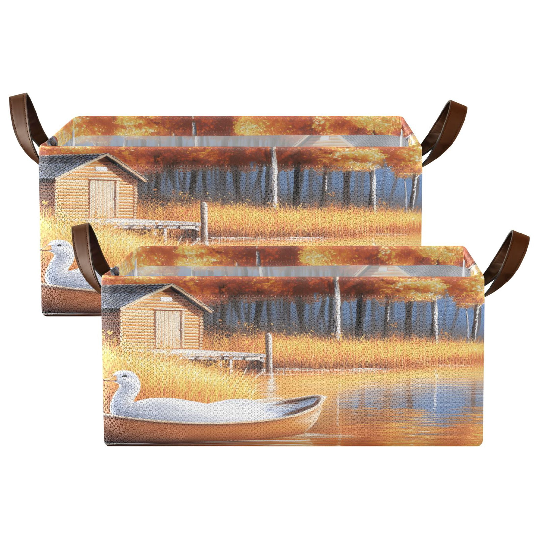 2 Pack Collapsible Storage Bins Fabric Shelf Baskets with Handles ...