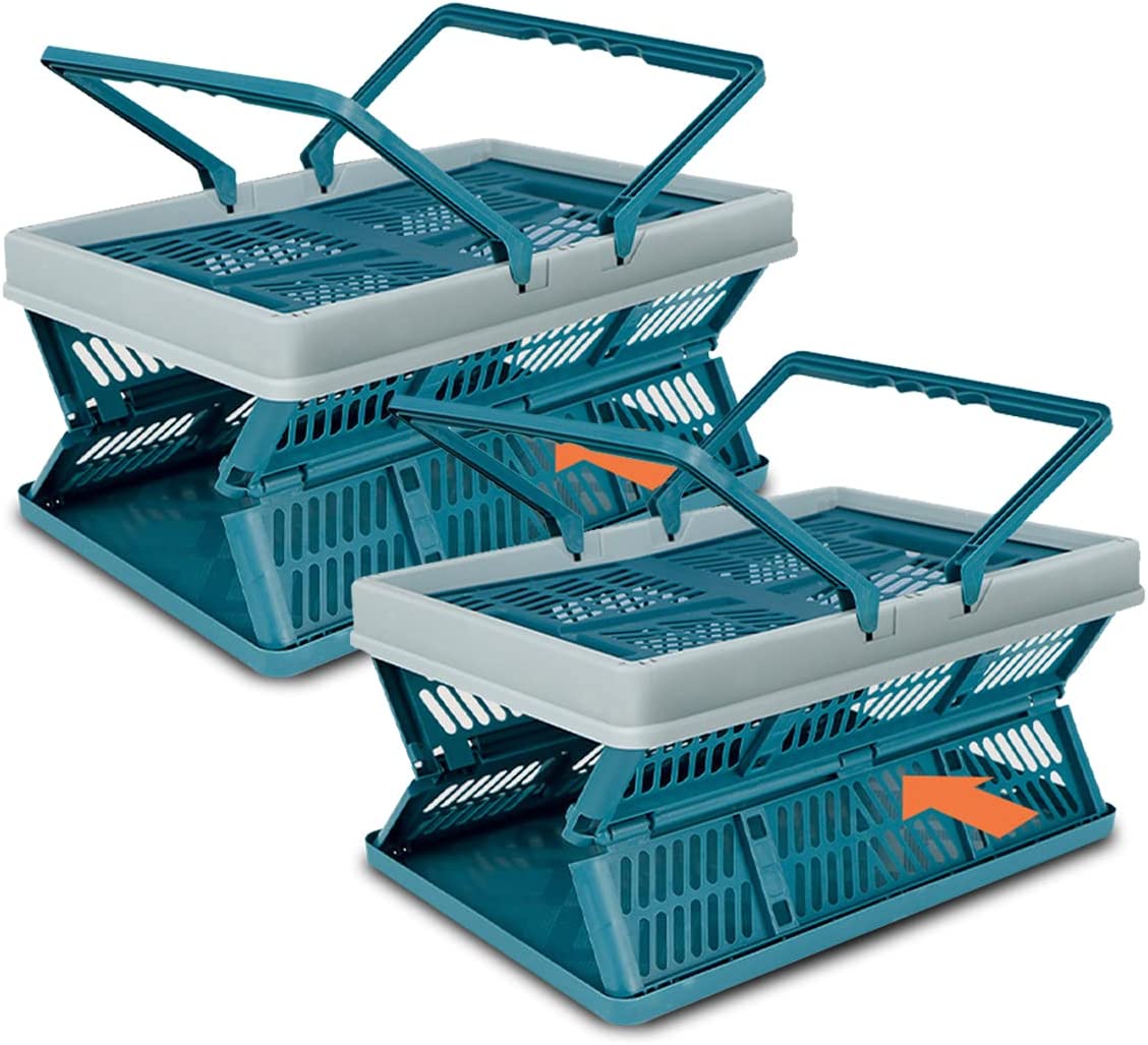 2 Pack Collapsible Storage Crates with Handles, Stackable Folding ...