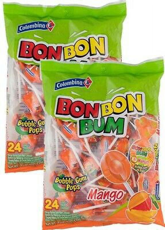 2 Pack Colombina Bon Bon Bum Bubble Gum Lollipops Mango Flavor Hard ...