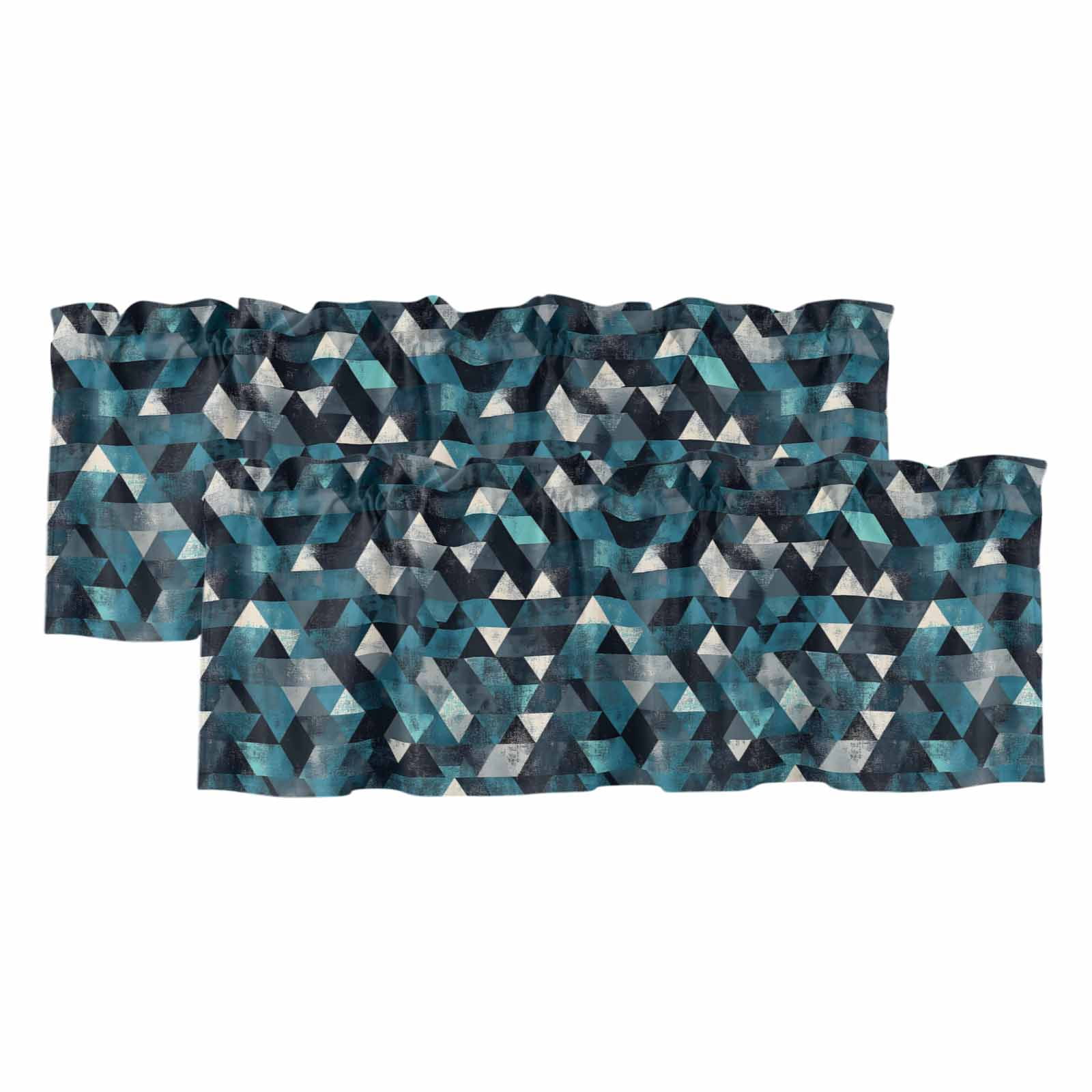 2 Pack Color Block Valance for Window Blue White Check Abstract Texture ...