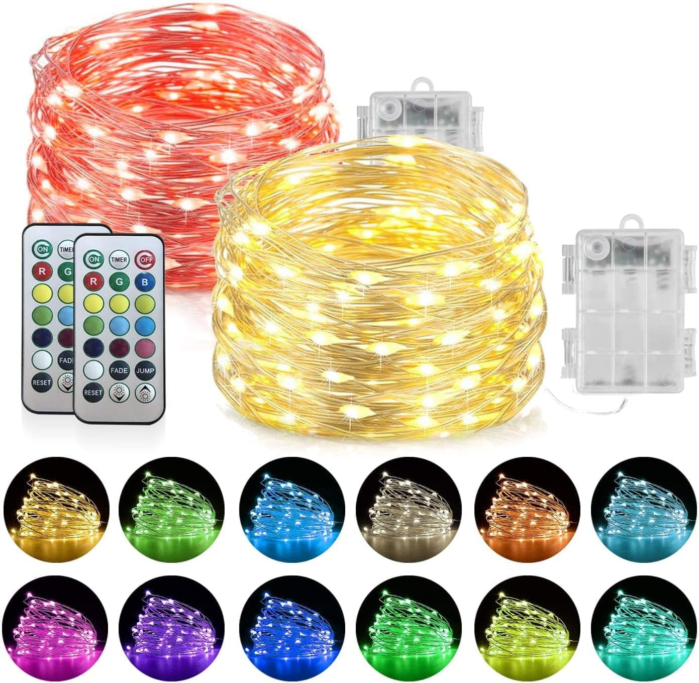 2 Pack Color Changing Fairy Lights Battery Operated, 20Ft 60LEDs RGB ...