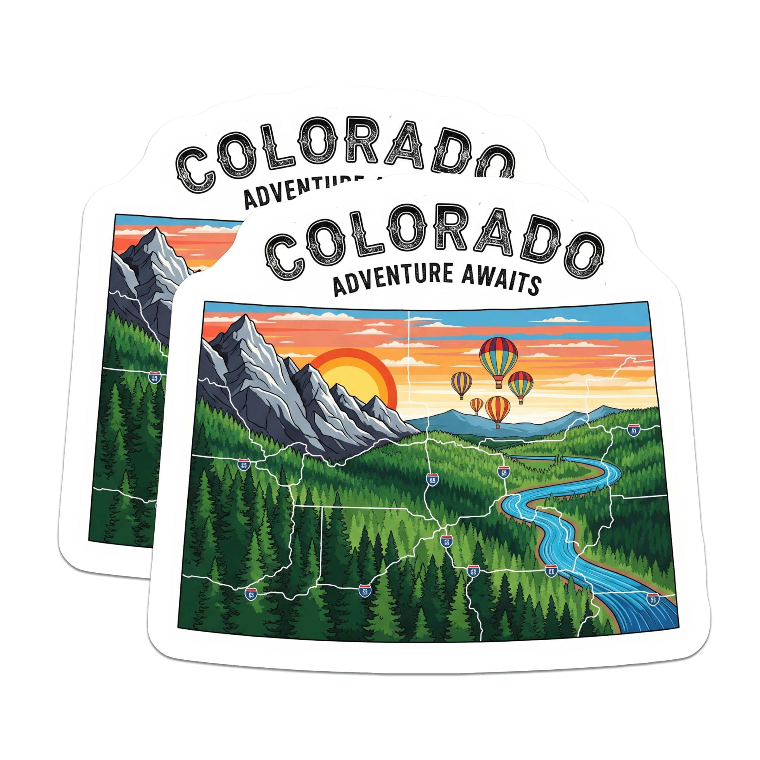 (2 Pack) Colorado Adventure Stickers - Rocky Mountain - Hot Air Balloon ...
