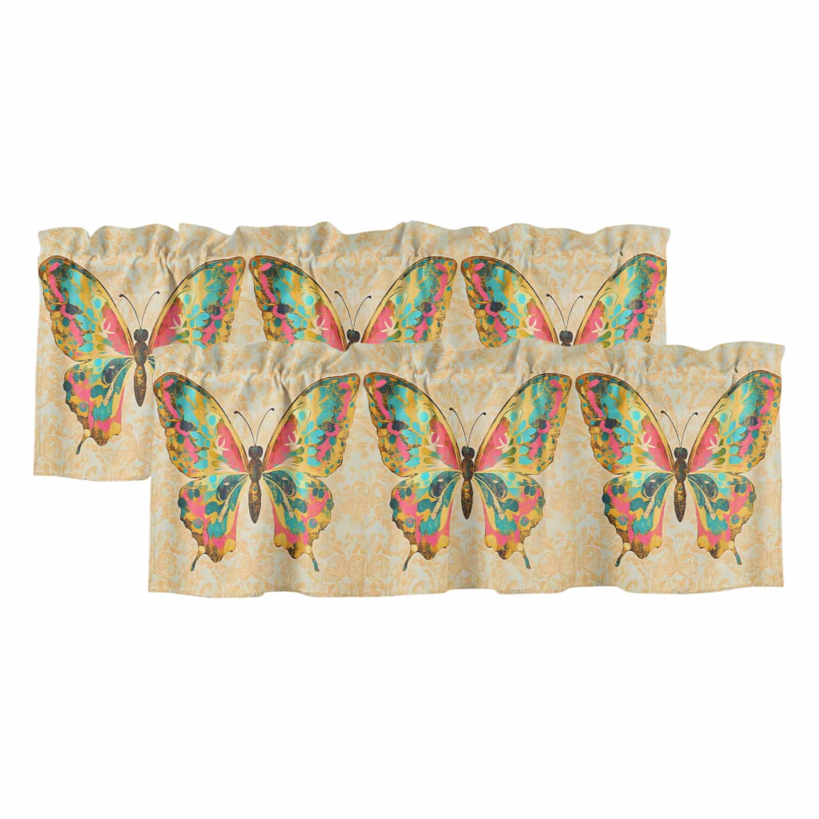2 Pack Colorful Butterfly Valance for Window Watercolor Brown Retro ...