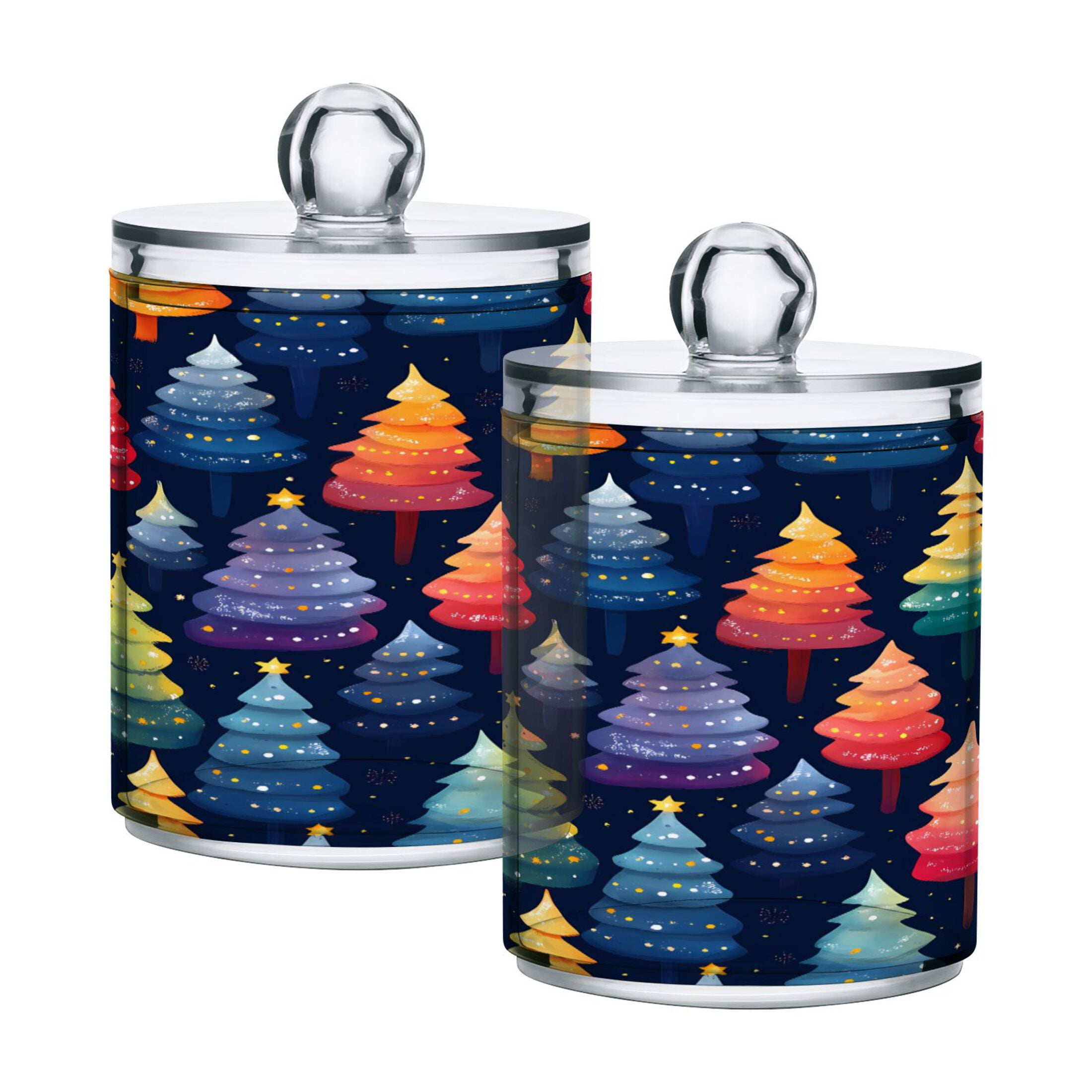 2 Pack Colorful Christmas Tree Qtip Holder Dispenser Clear Plastic ...