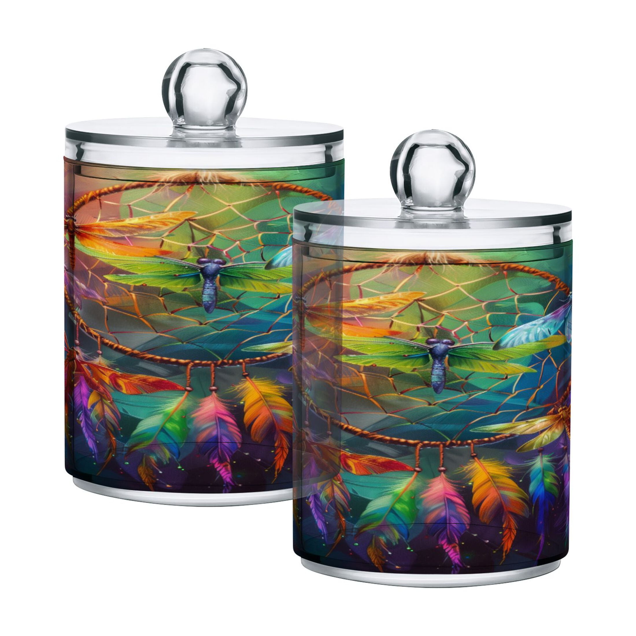 2 Pack Colorful Dragonflies Qtip Holder Dispenser Clear Plastic Storage ...