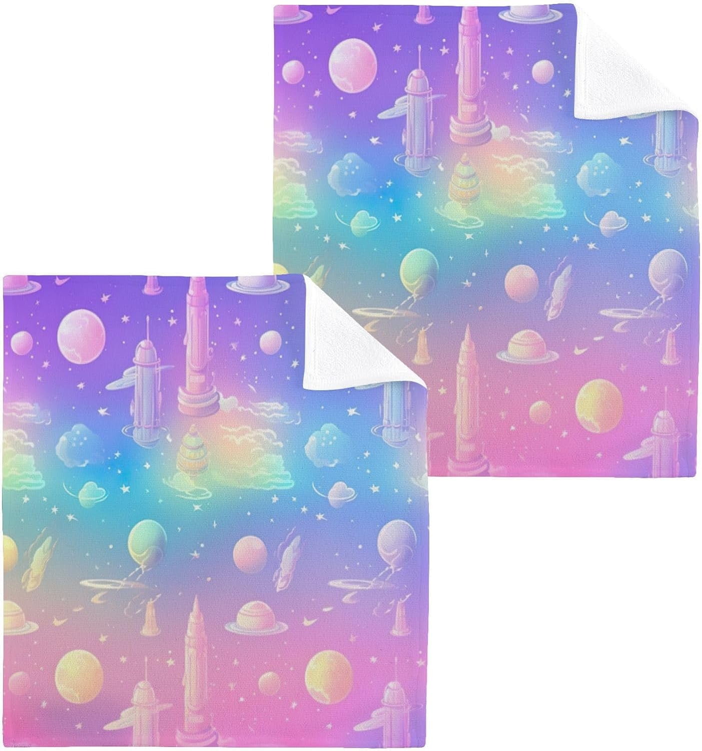 2 Pack Colorful Flyer Pure Cotton Washcloths 12 x 12 Inch Reusable ...