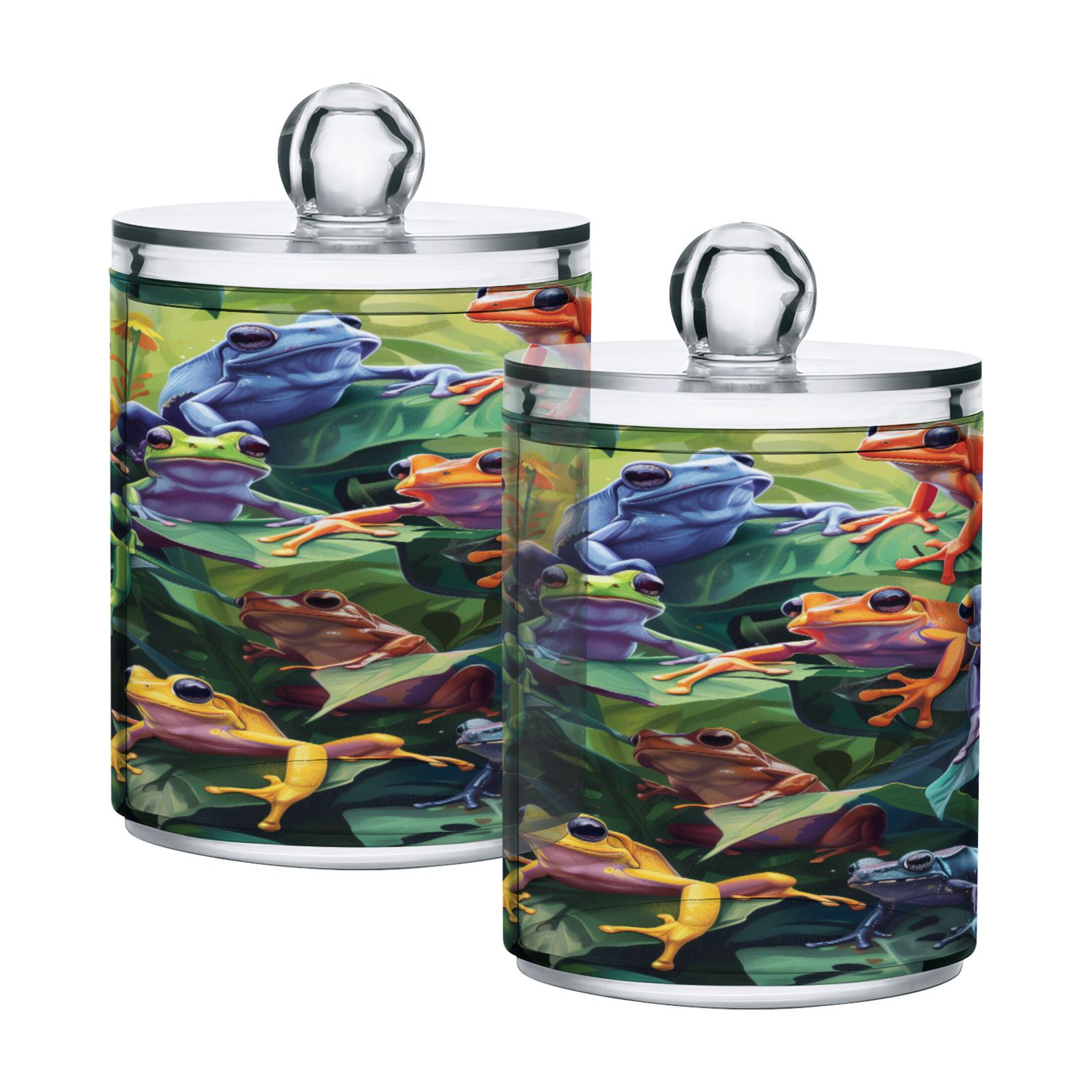 2 Pack Colorful Frogs on Leaves Qtip Holder Dispenser Clear Plastic ...