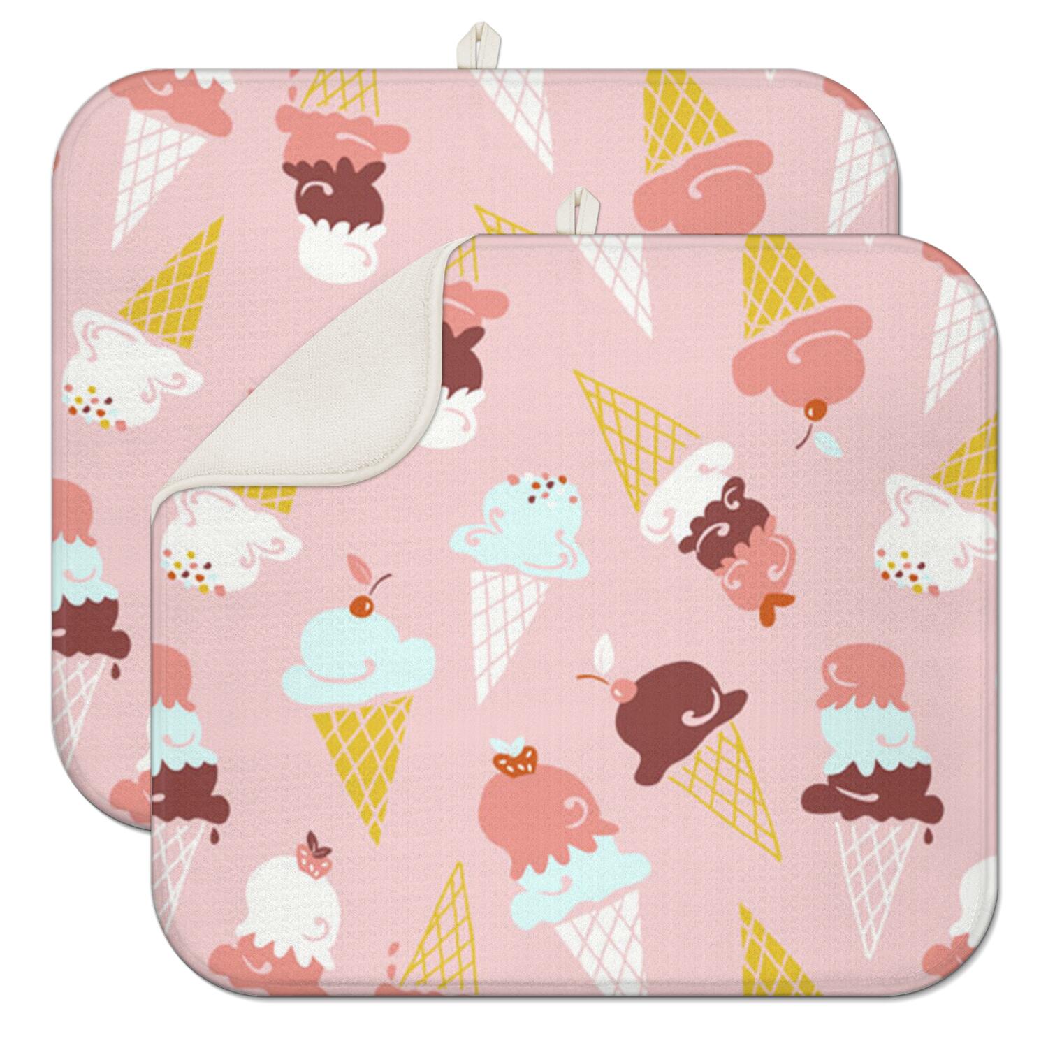 2 Pack Colorful Ice Cream Pattern Dish Drying Mats - Super Absorbent ...
