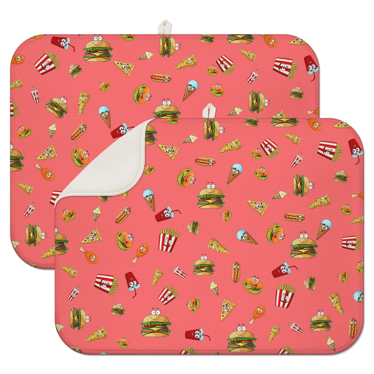 2 Pack Colorful Ice Cream Pattern Dish Drying Mats - Super Absorbent ...