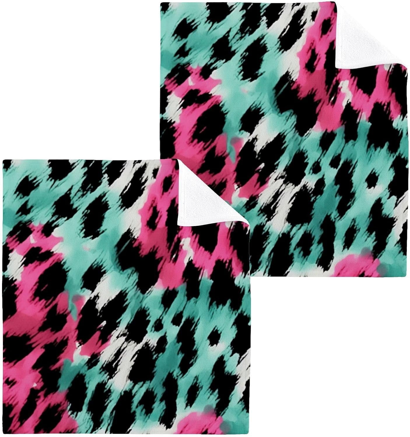 2 Pack Colorful Leopard Pure Cotton Washcloths 12 x 12 Inch Reusable ...