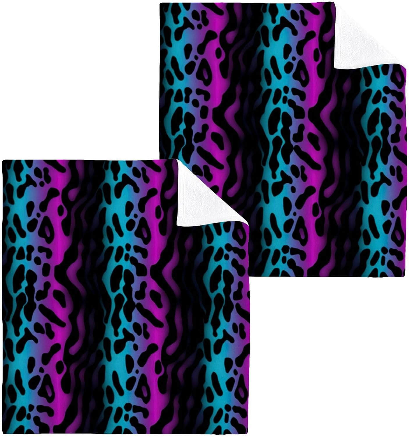 2 Pack Colorful Leopard Pure Cotton Washcloths 12 x 12 Inch Reusable ...