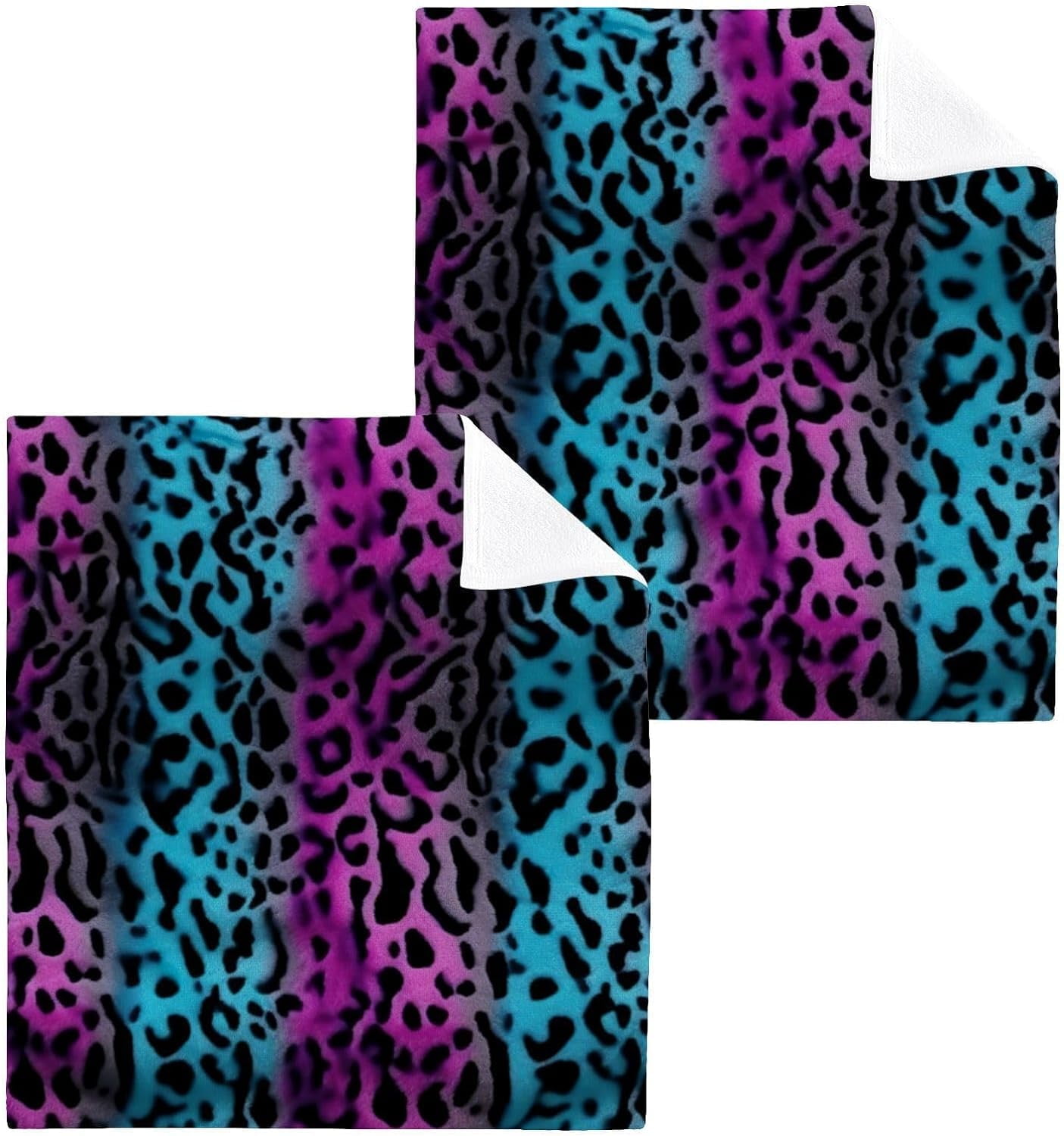 2 Pack Colorful Leopard Pure Cotton Washcloths 12 x 12 Inch Reusable ...