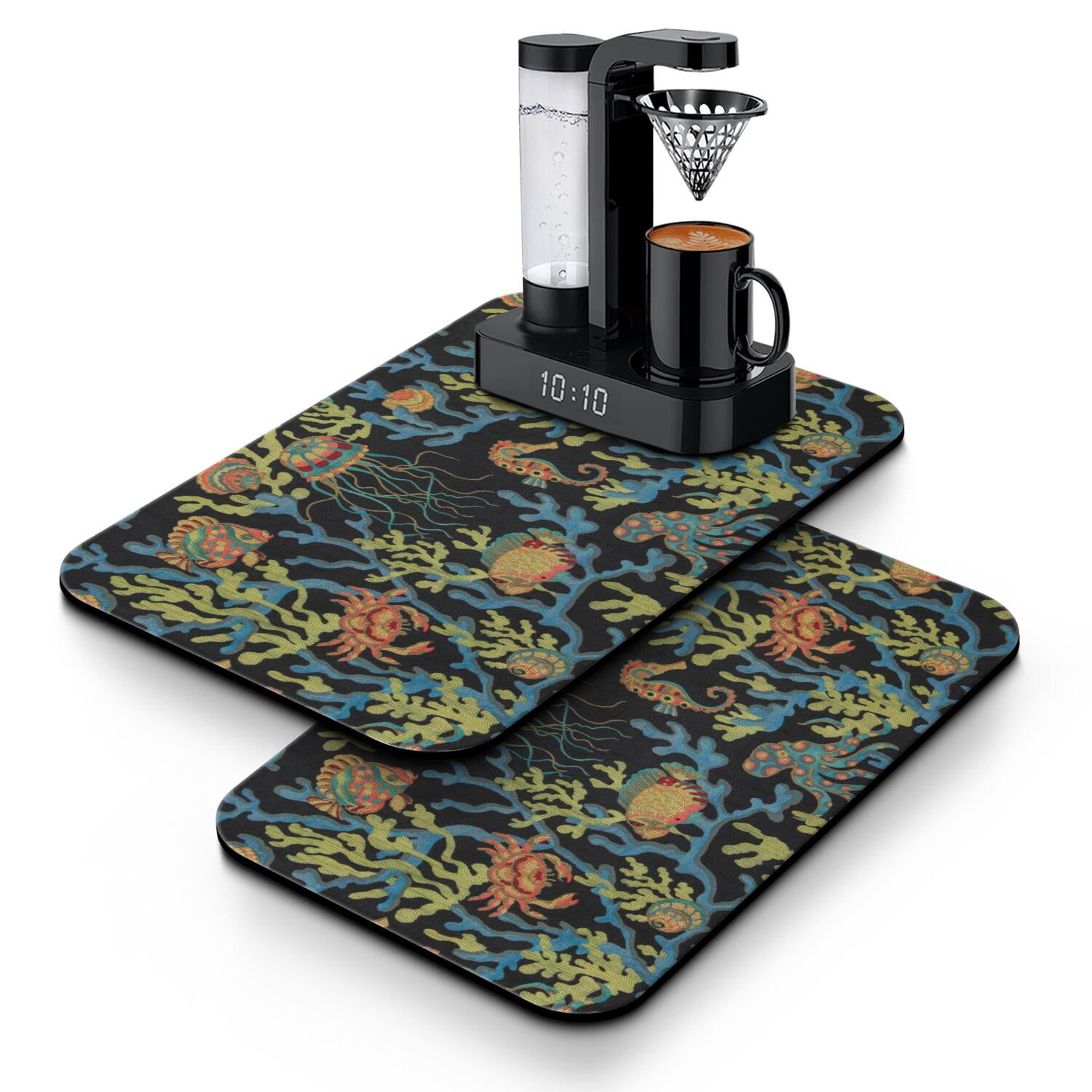 2 Pack Colorful Ocean Coffee Station Mats - Cute Crab Print, Heat ...