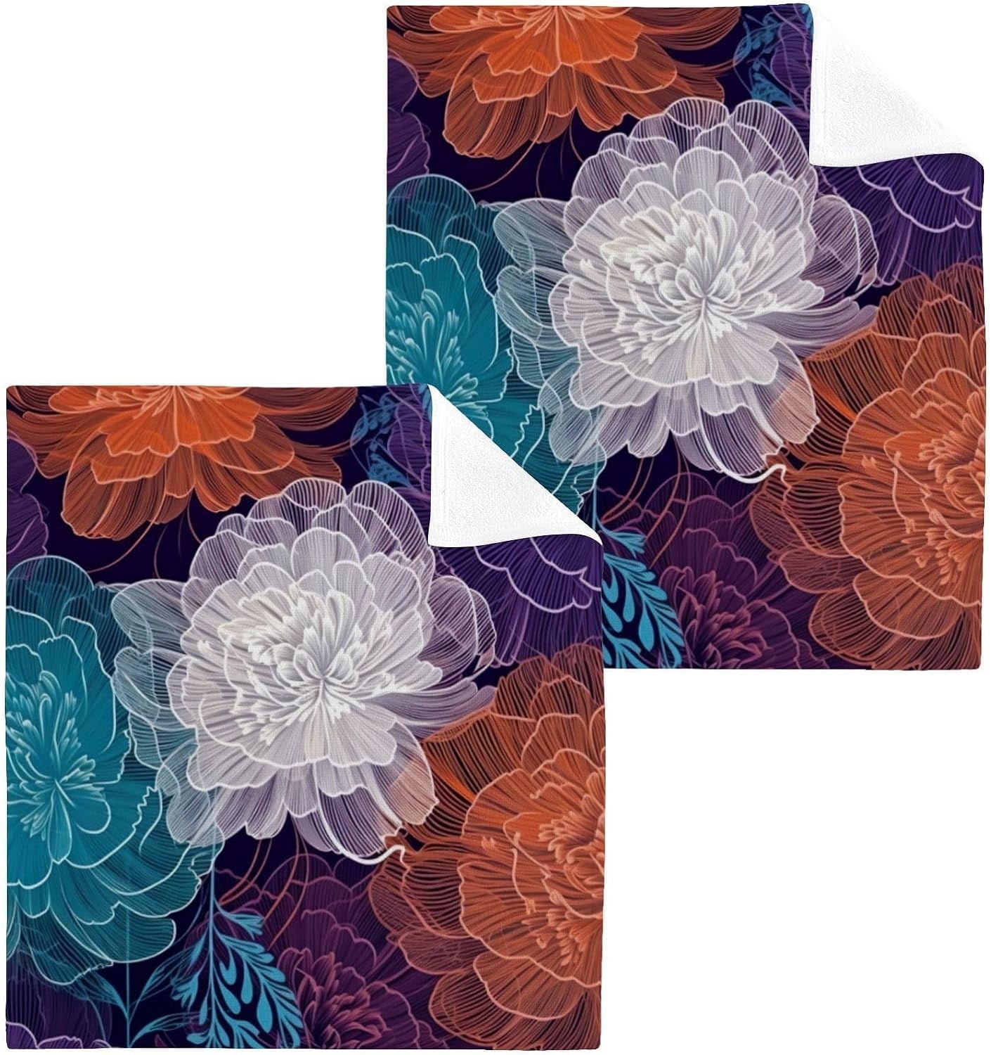 2 Pack Colorful Peonies Pure Cotton Washcloths 12 x 12 Inch Reusable ...