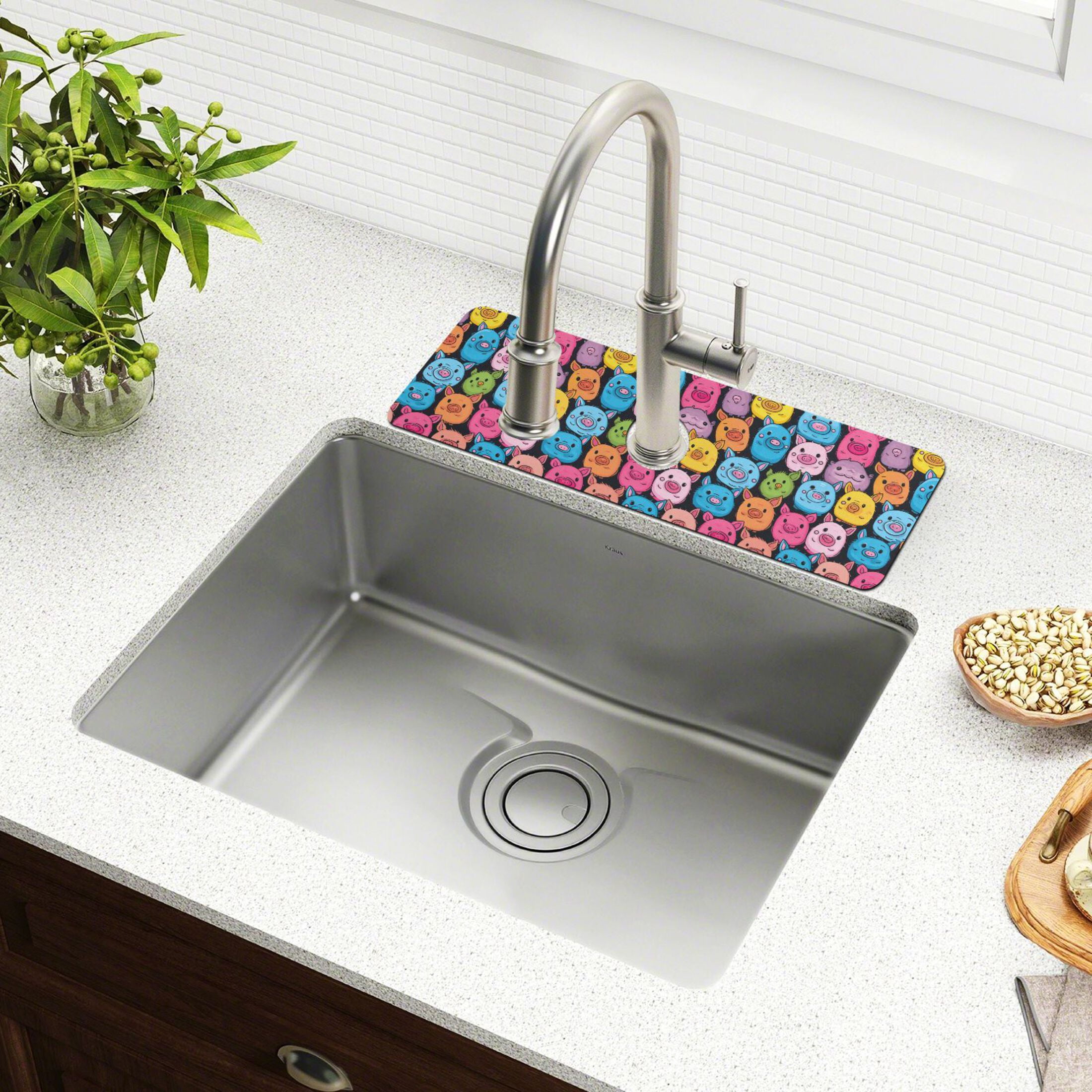 2 Pack Colorful Pig Face Faucet Mat for Kitchen Sink 30'' Sink Splash ...