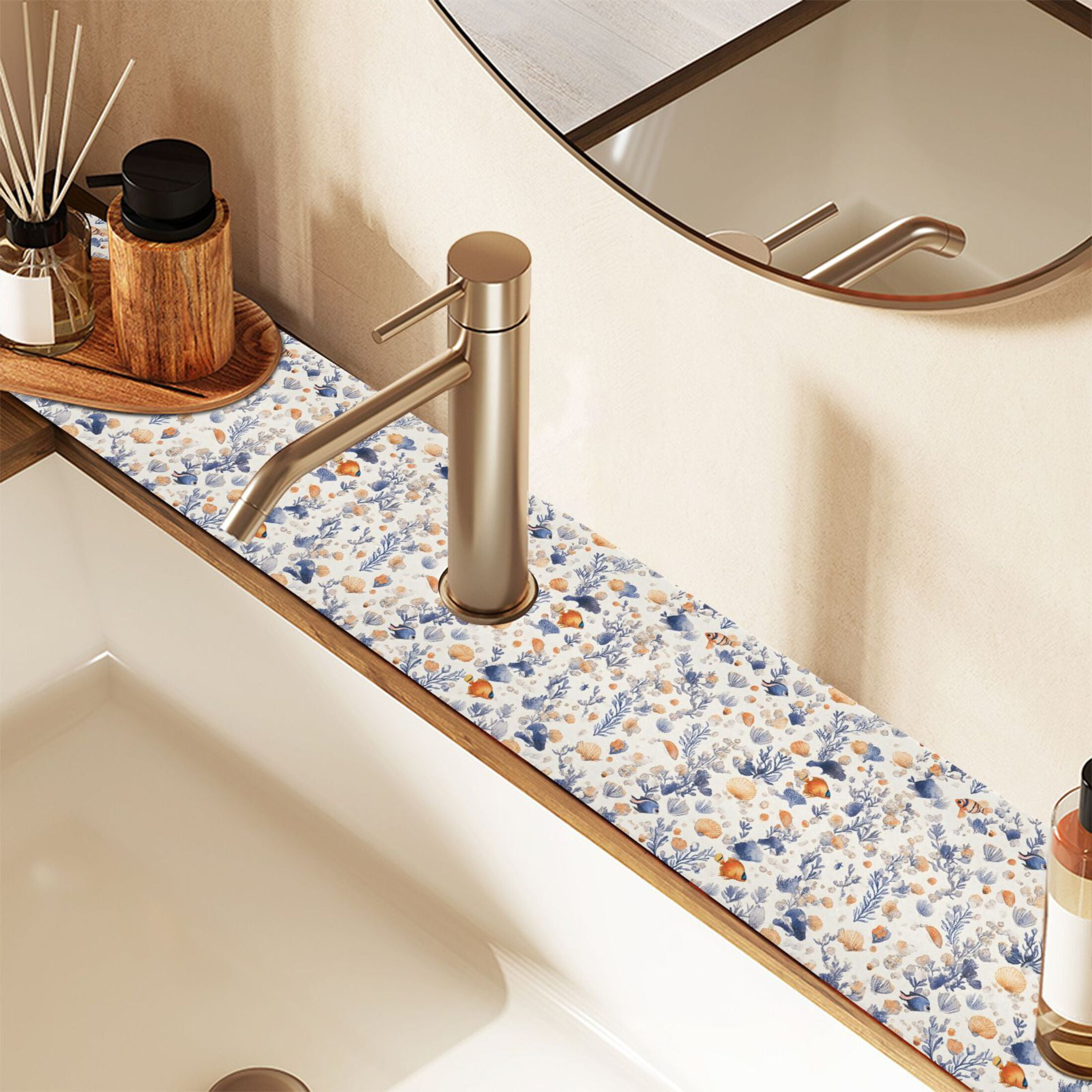 2 Pack Colorful Shells Seaweed Faucet Mat for Kitchen Sink 30'' Sink ...