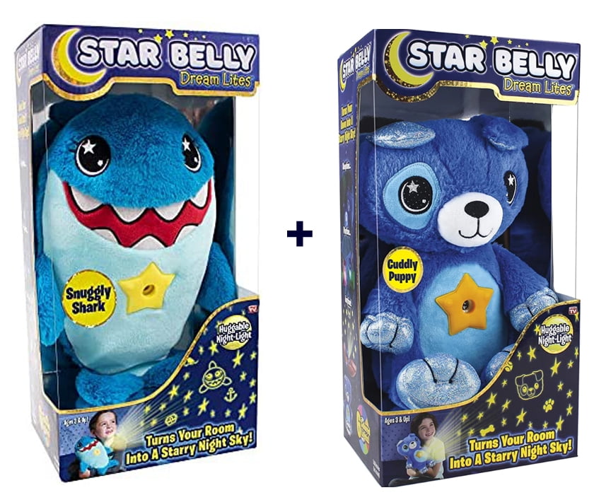 2 Pack Combo Snuggly Shark + Blue Puppy Star Belly Dream Lites ...