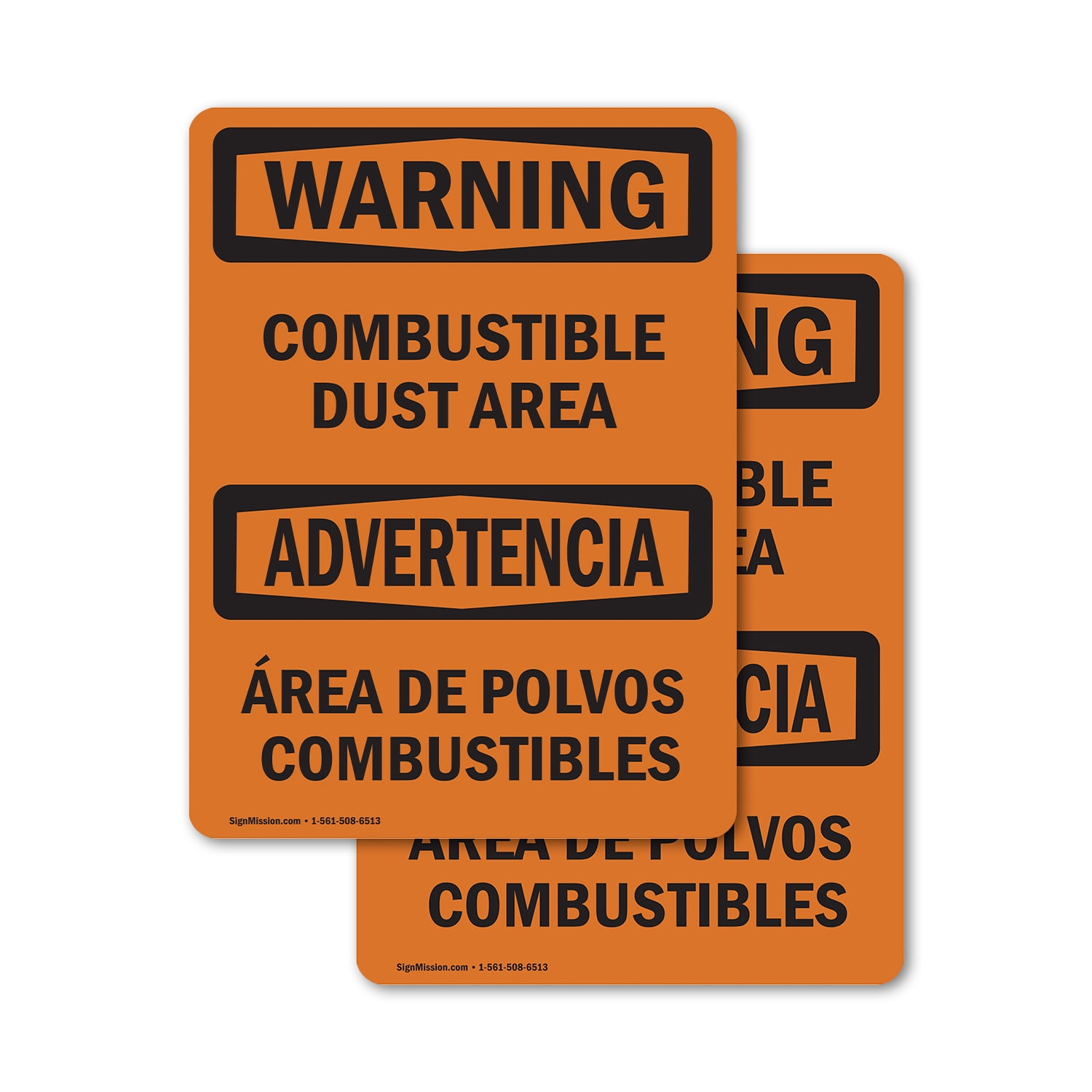 (2 Pack) Combustible Dust Area Bilingual OSHA Warning Sign 5 Inch X 7 ...