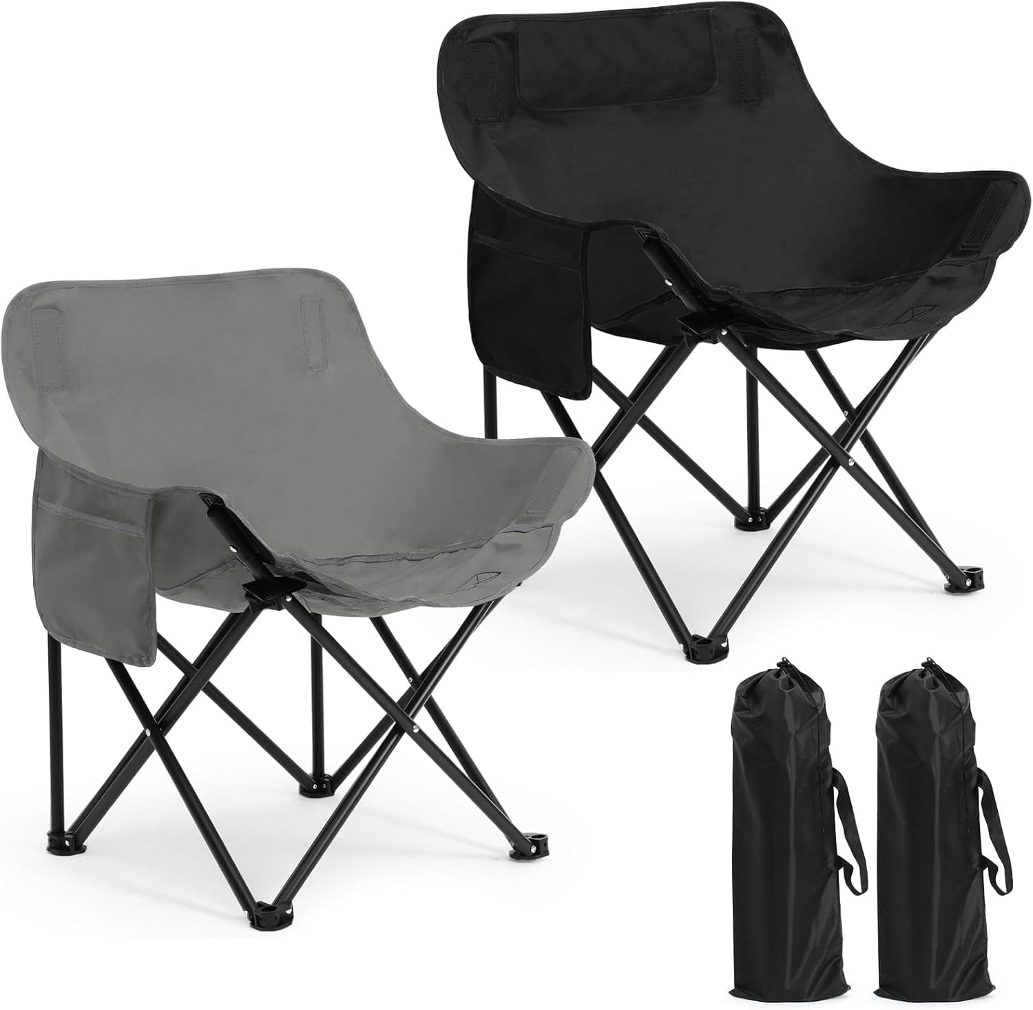 2 Pack Compact Camping Chairs Portable Folding for Outside with Carry ...