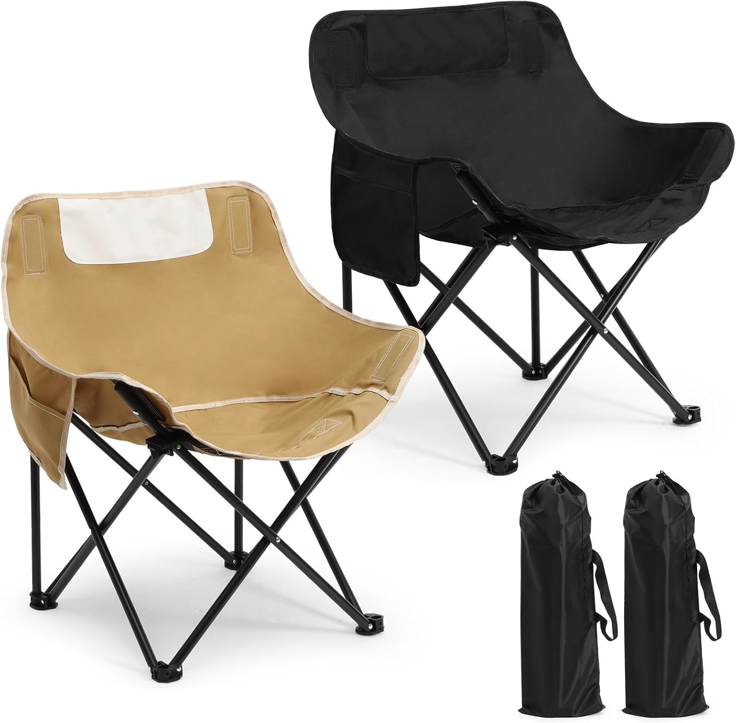 2 Pack Compact Camping Chairs Portable Folding for Outside with Carry ...