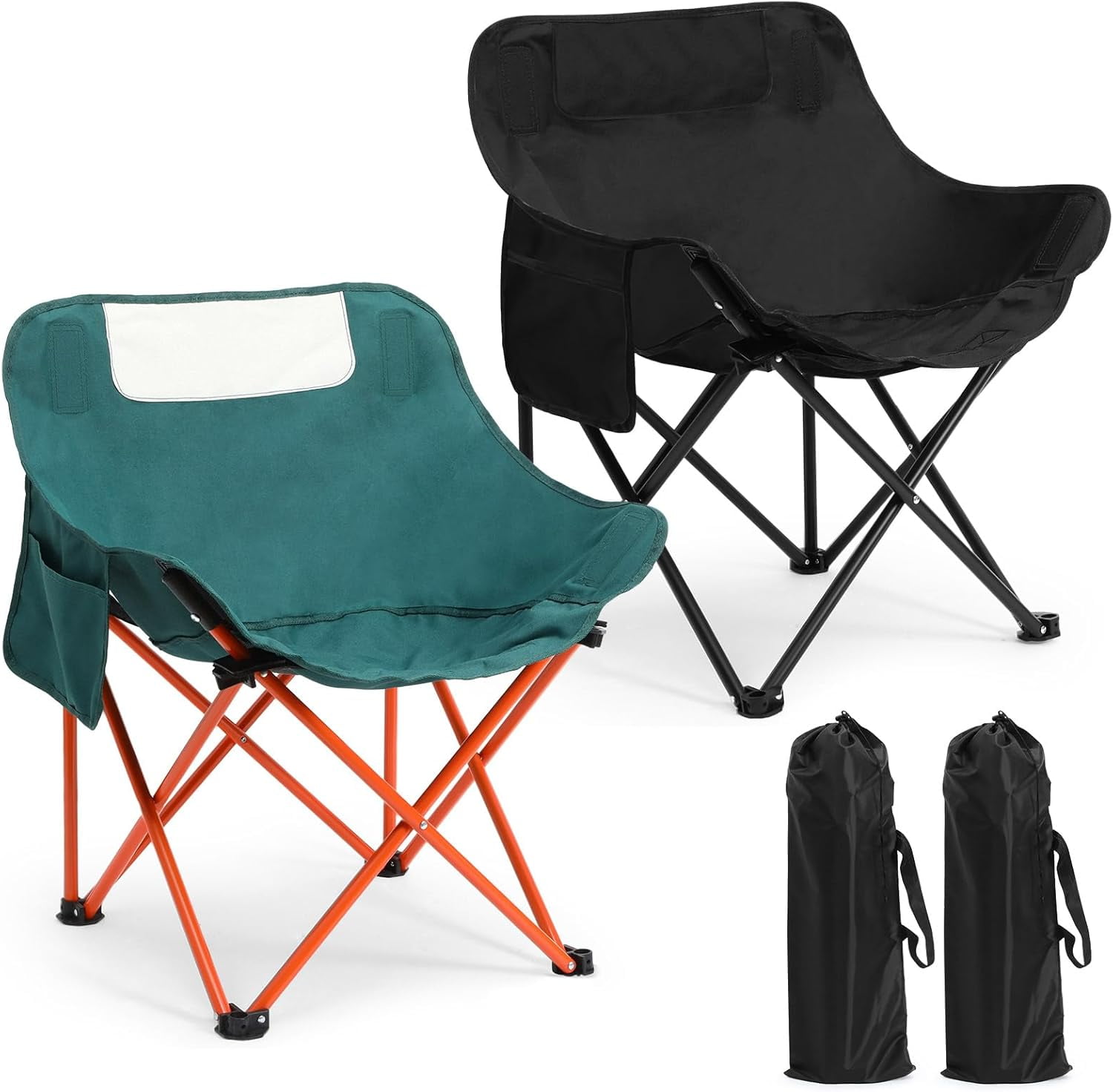 2 Pack Compact Camping Chairs Portable Folding for Outside with Carry ...