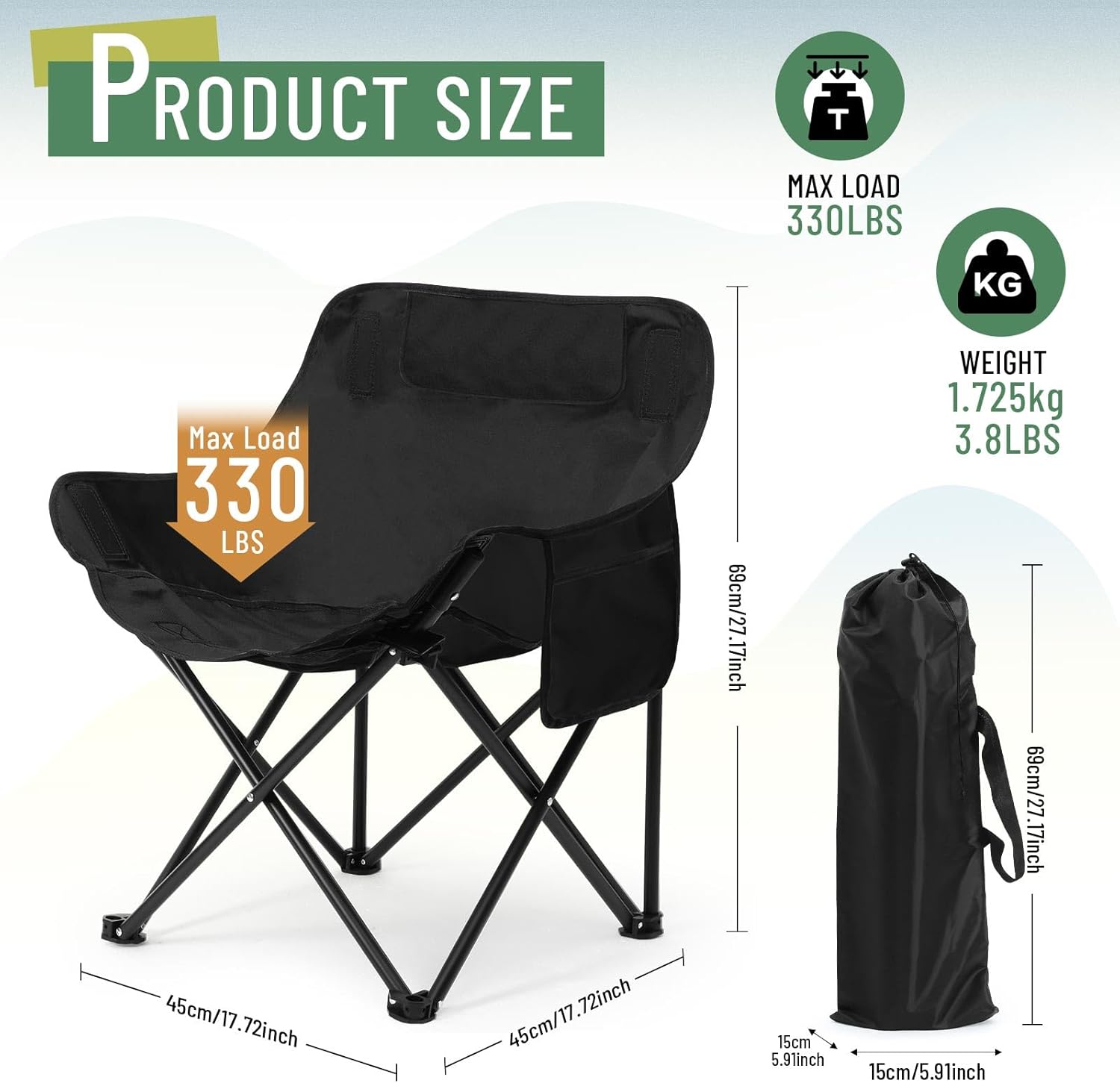 2 Pack Compact Camping Chairs Portable Folding for Outside with Carry ...